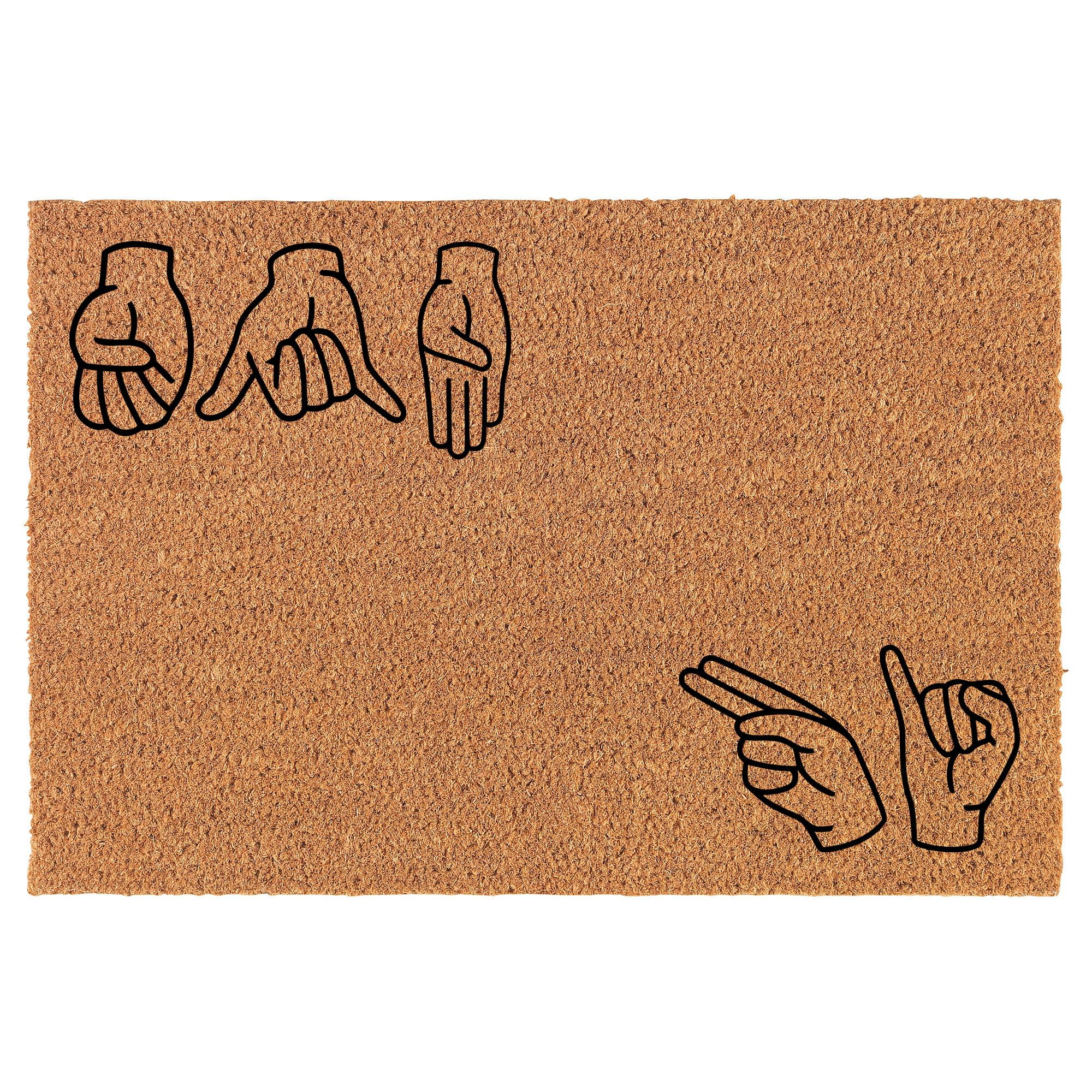 Welcome Doormat Coco Coir Door Mat Gift ASL Hi Bye Sign Language (30" x ...