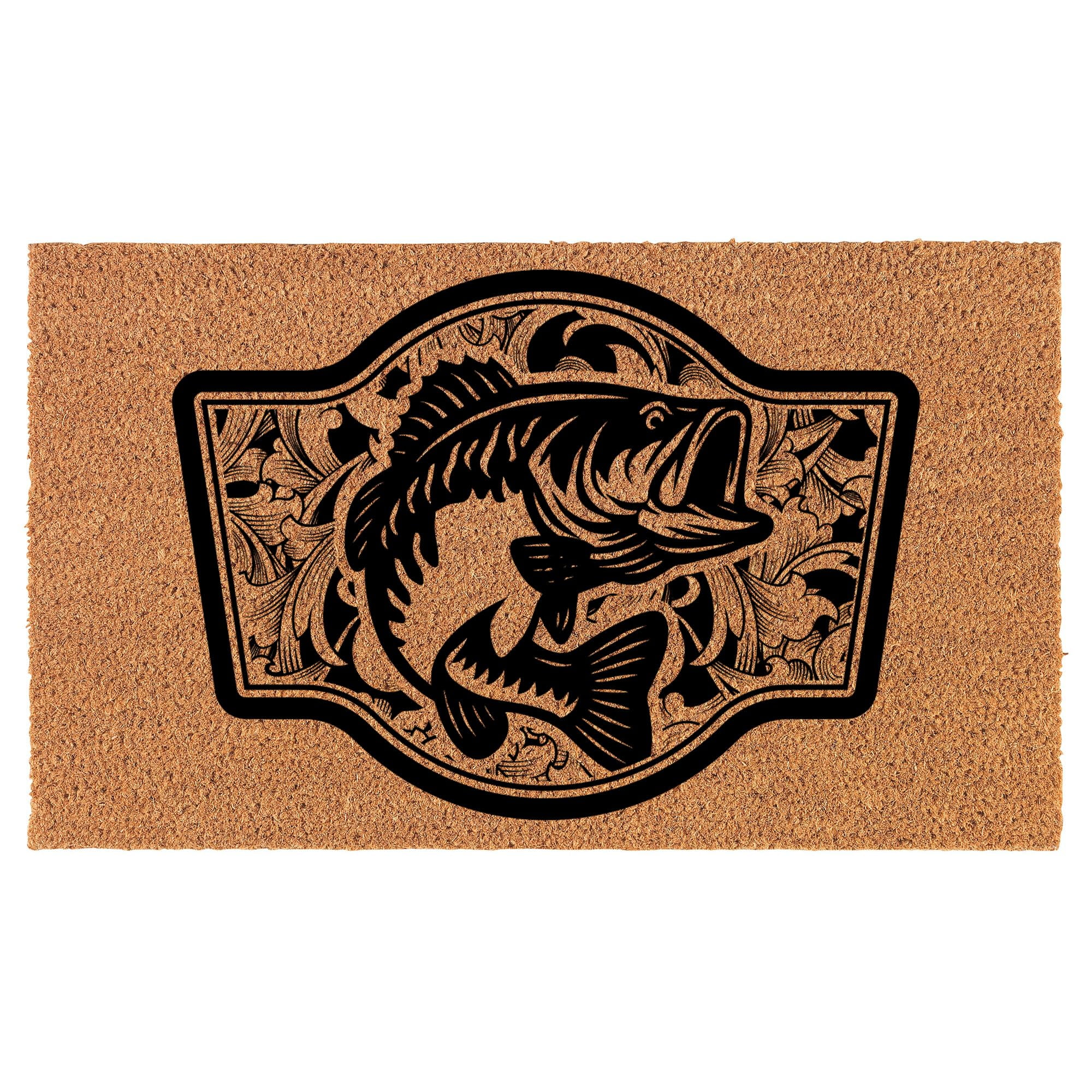 Welcome Doormat Coco Coir Door Mat Gift Bass Fish Scroll Pattern (30" x ...