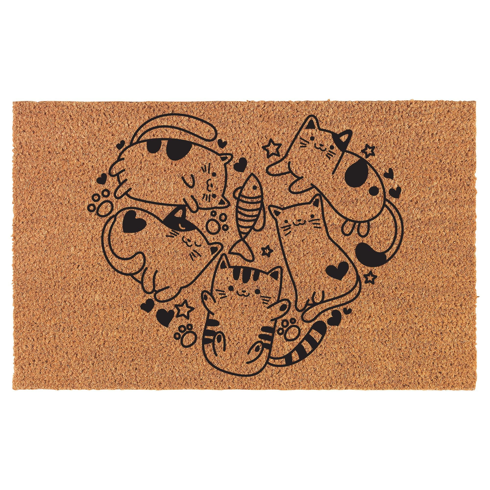 Welcome Doormat Coco Coir Door Mat Gift Cute Cat Heart (24" x 16 ...