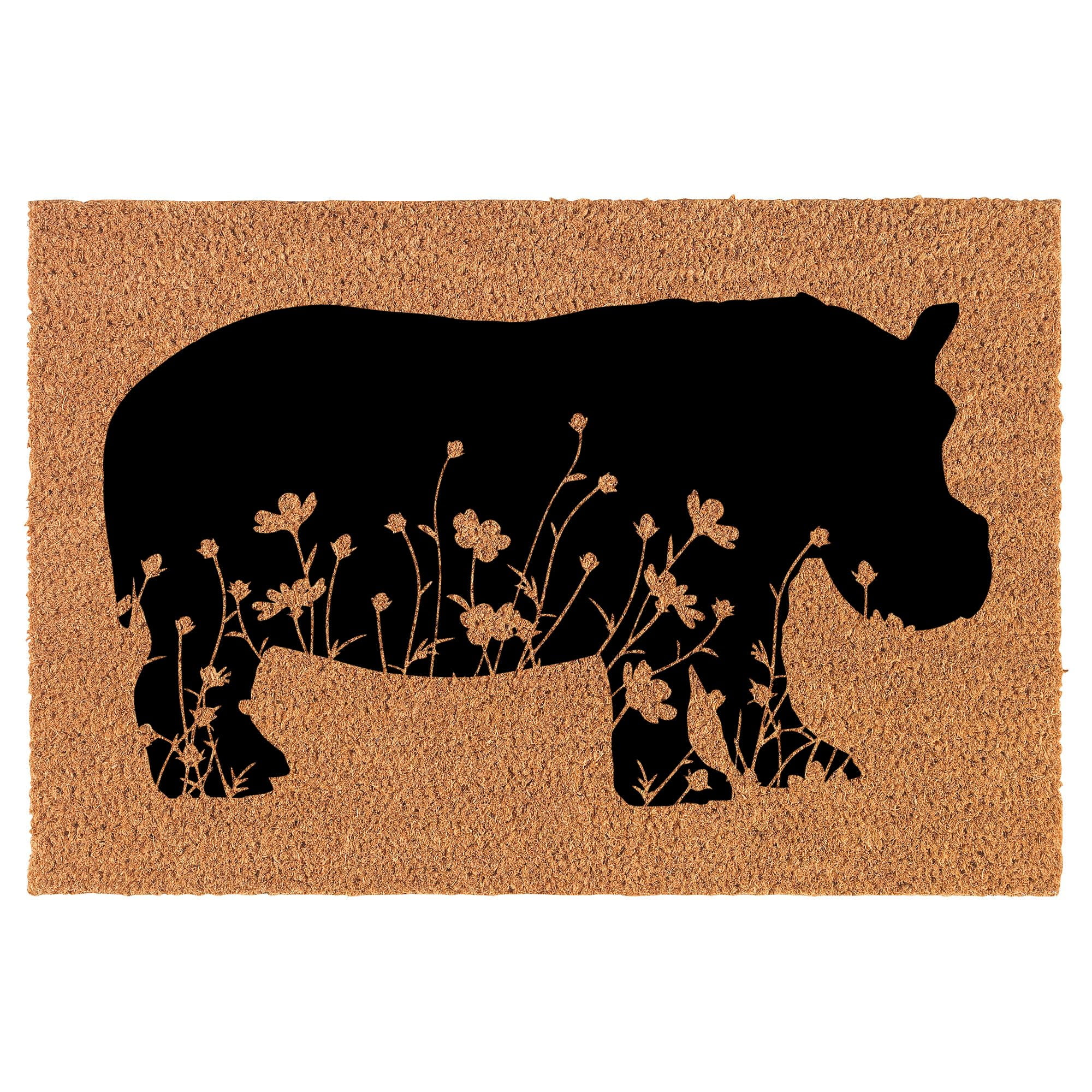 Welcome Doormat Coco Coir Door Mat Gift Floral Hippo Hippopotamus (30 ...