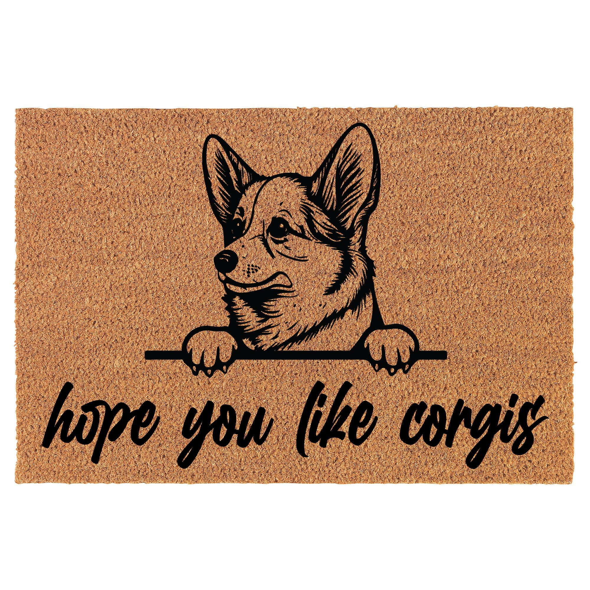 Welcome Doormat Coco Coir Door Mat Gift Hope You Like Corgis Peeking ...