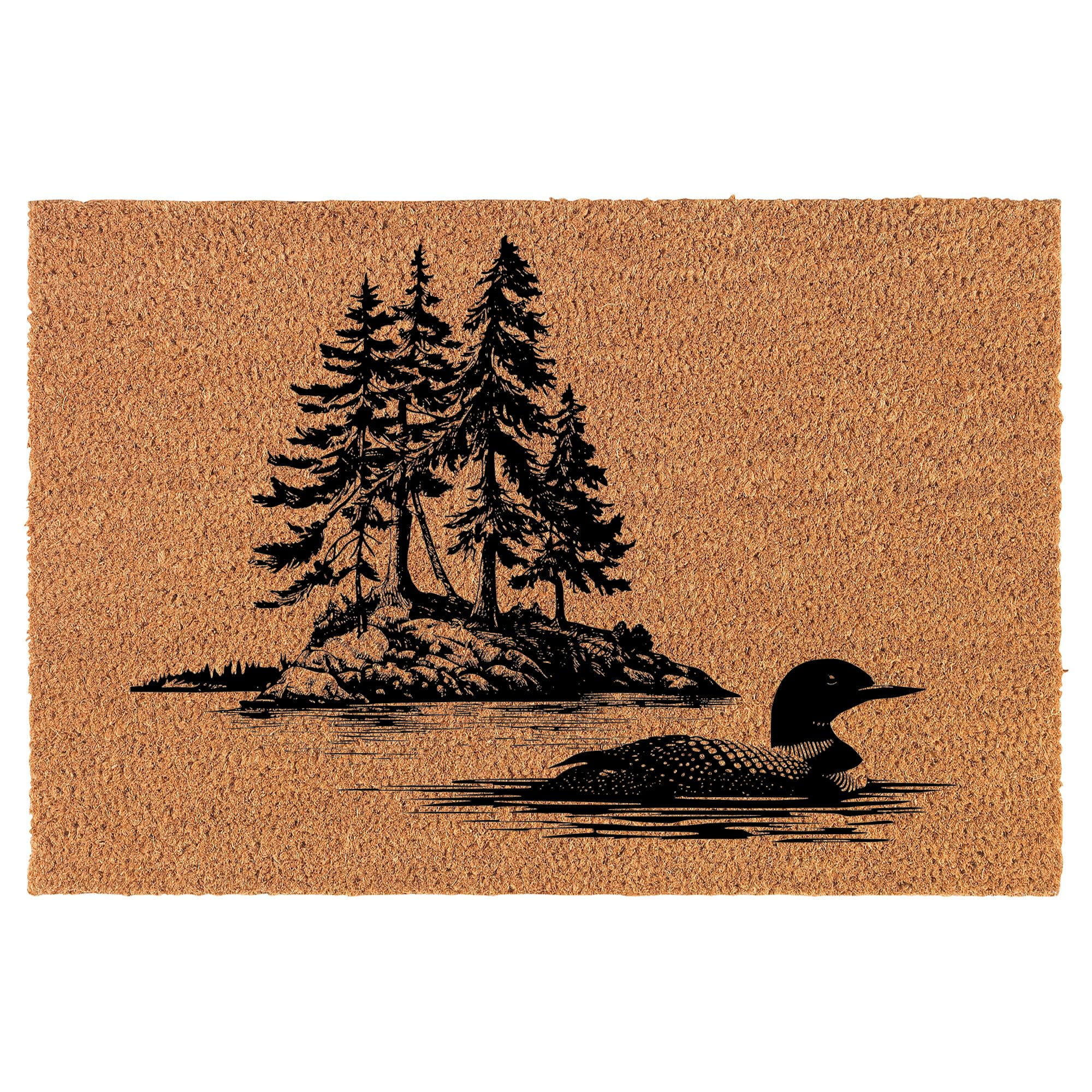 Welcome Doormat Coco Coir Door Mat Gift Loon Swimming in Lake Forest ...