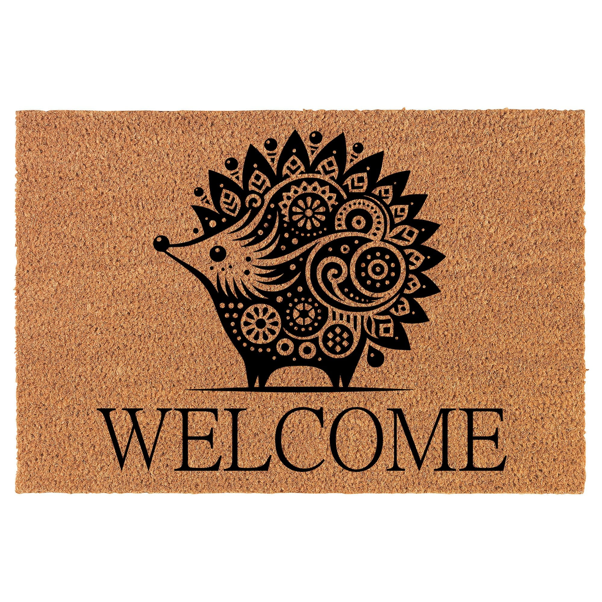 Welcome Doormat Coco Coir Door Mat Gift Welcome Folk Art Hedgehog (24 ...