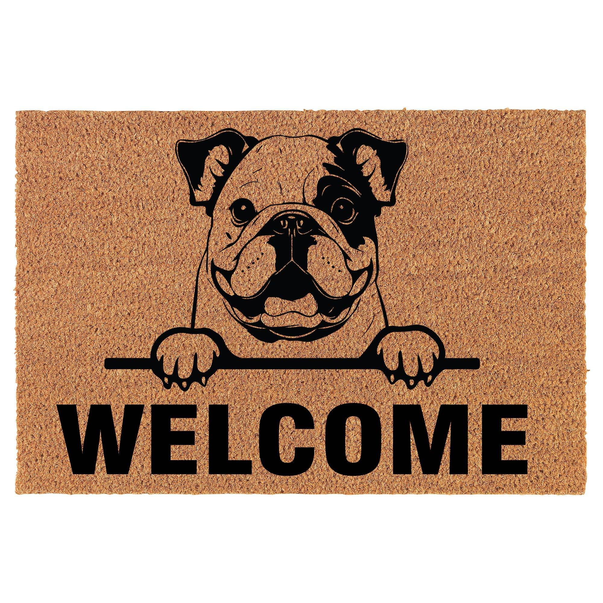 Welcome Doormat Coco Coir Door Mat Gift Welcome Peeking Bulldog (30" x ...