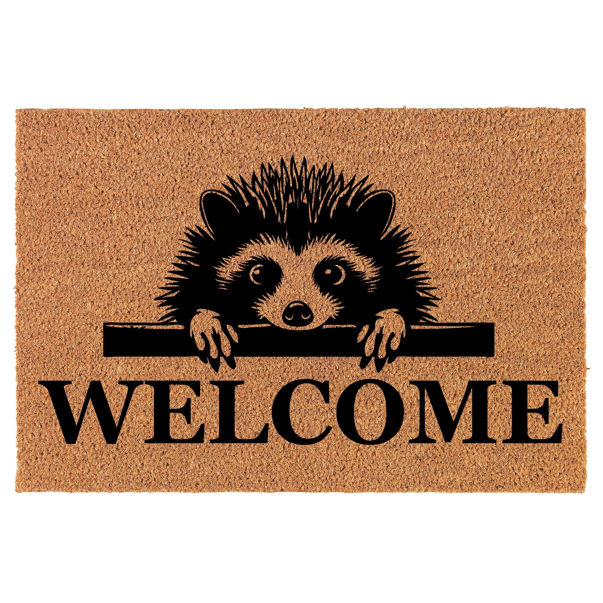 Welcome Doormat Coco Coir Door Mat Gift Welcome Peeking Hedgehog (30" x ...