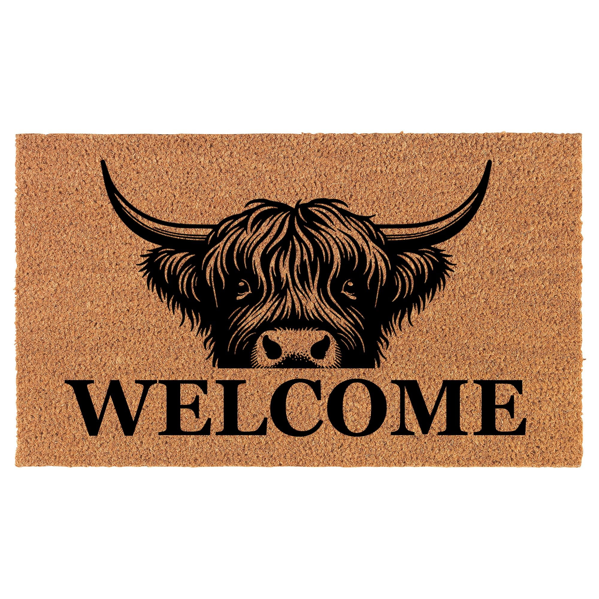 Welcome Doormat Coco Coir Door Mat Gift Welcome Peeking Highland Cow ...