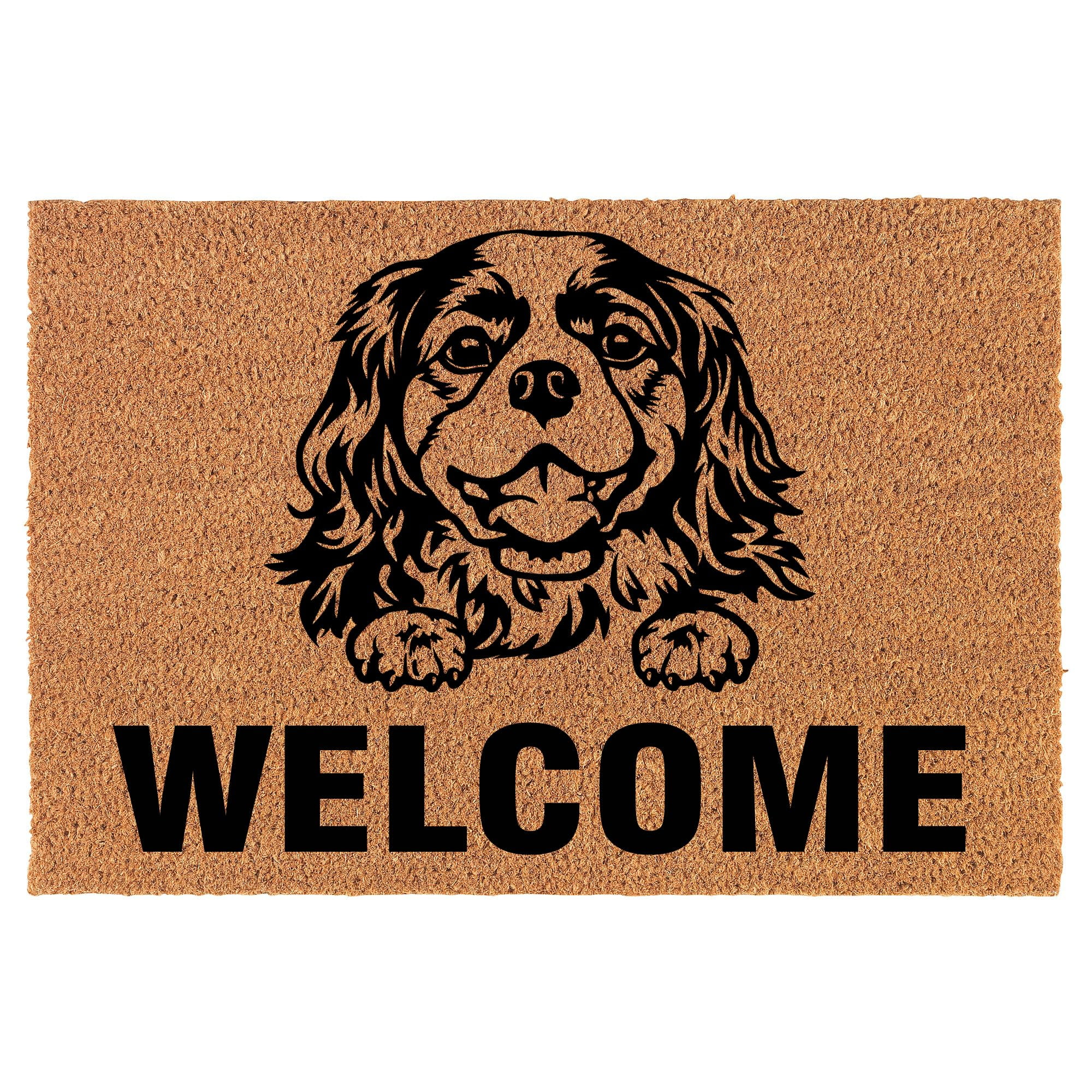 Welcome Doormat Coco Coir Door Mat Gift Welcome Peeking King Charles ...