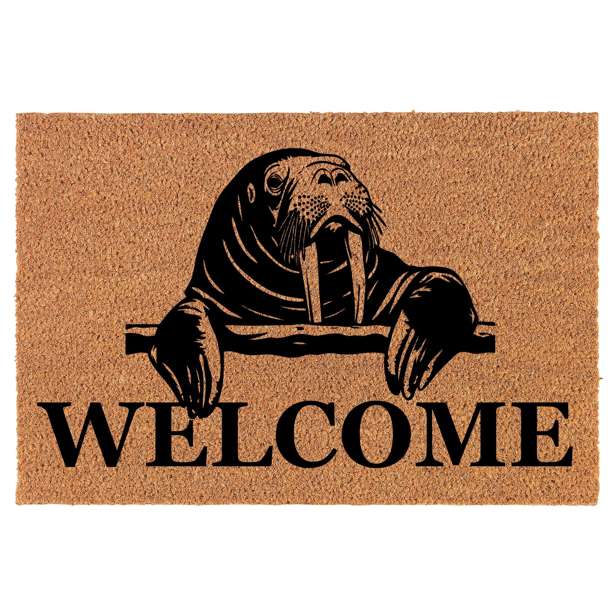 Welcome Doormat Coco Coir Door Mat Gift Welcome Peeking Walrus (30" x ...