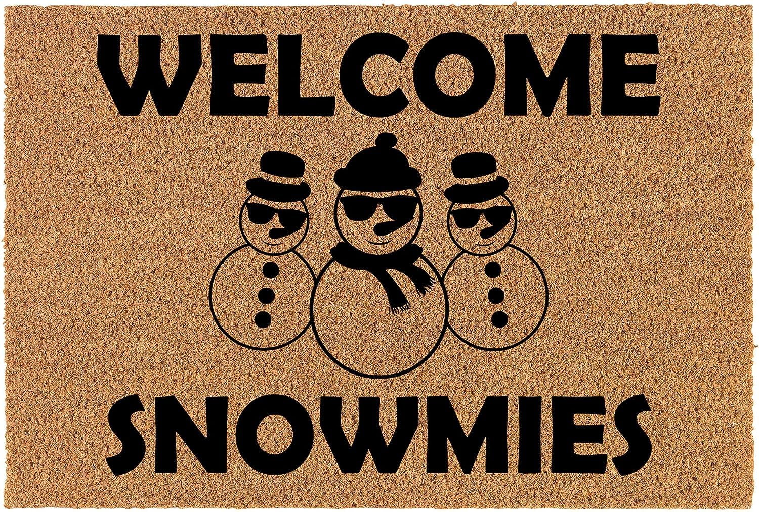 Welcome Doormat Coco Coir Door Mat Gift Welcome Snowmies Snowman Winter ...