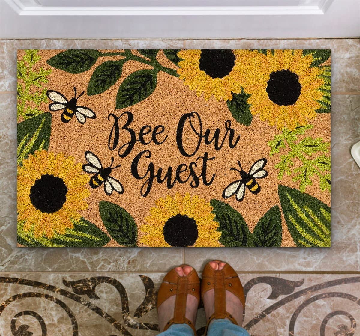 Welcome Doormat Color Wash Repeat Bee Our Guest Sunflower Welcome ...