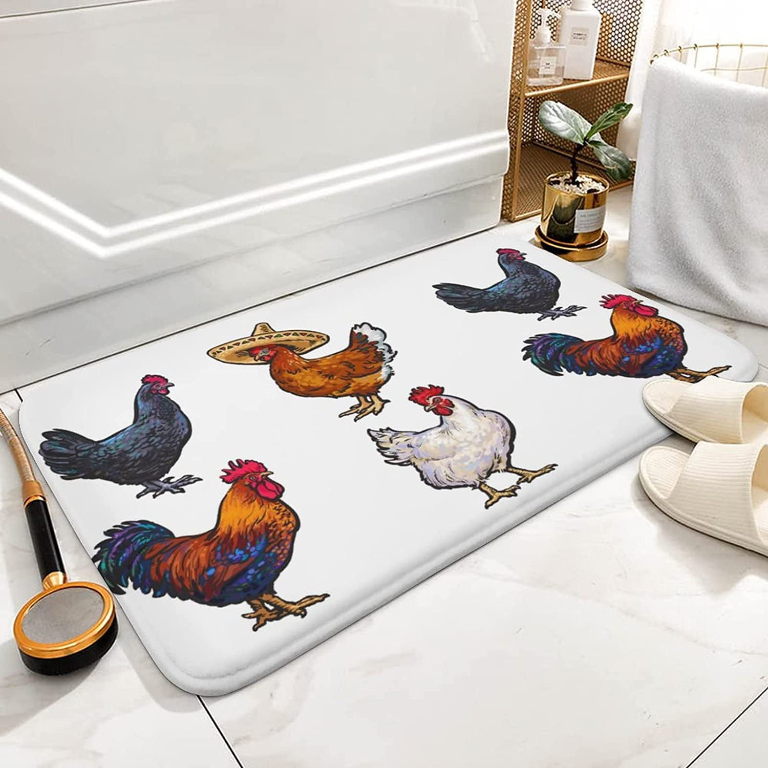 Welcome Doormat Colorful Chicken Hen Rooster Cock Indoor Outdoor ...