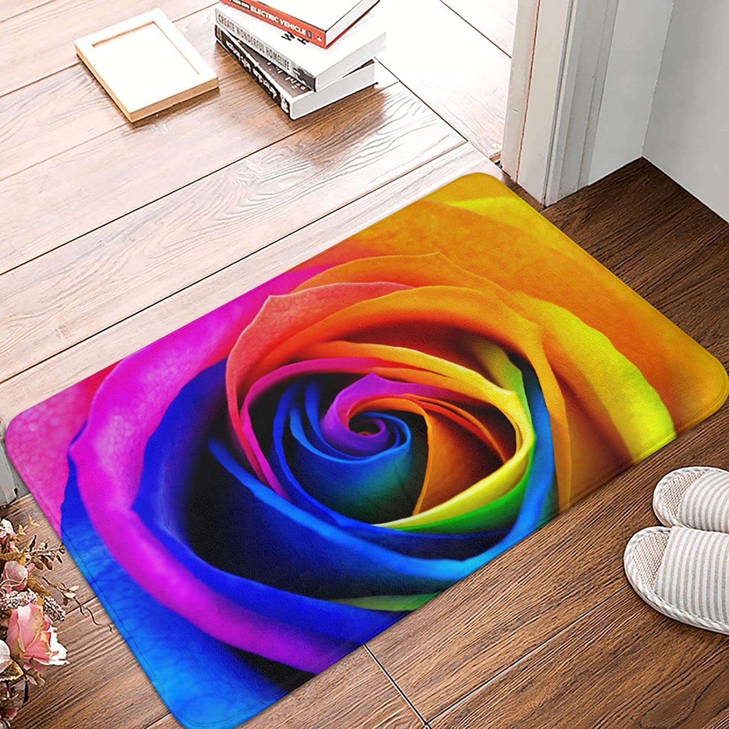 Welcome Doormat Colorful Rainbow Rose Indoor Outdoor Entrance Door Mat ...