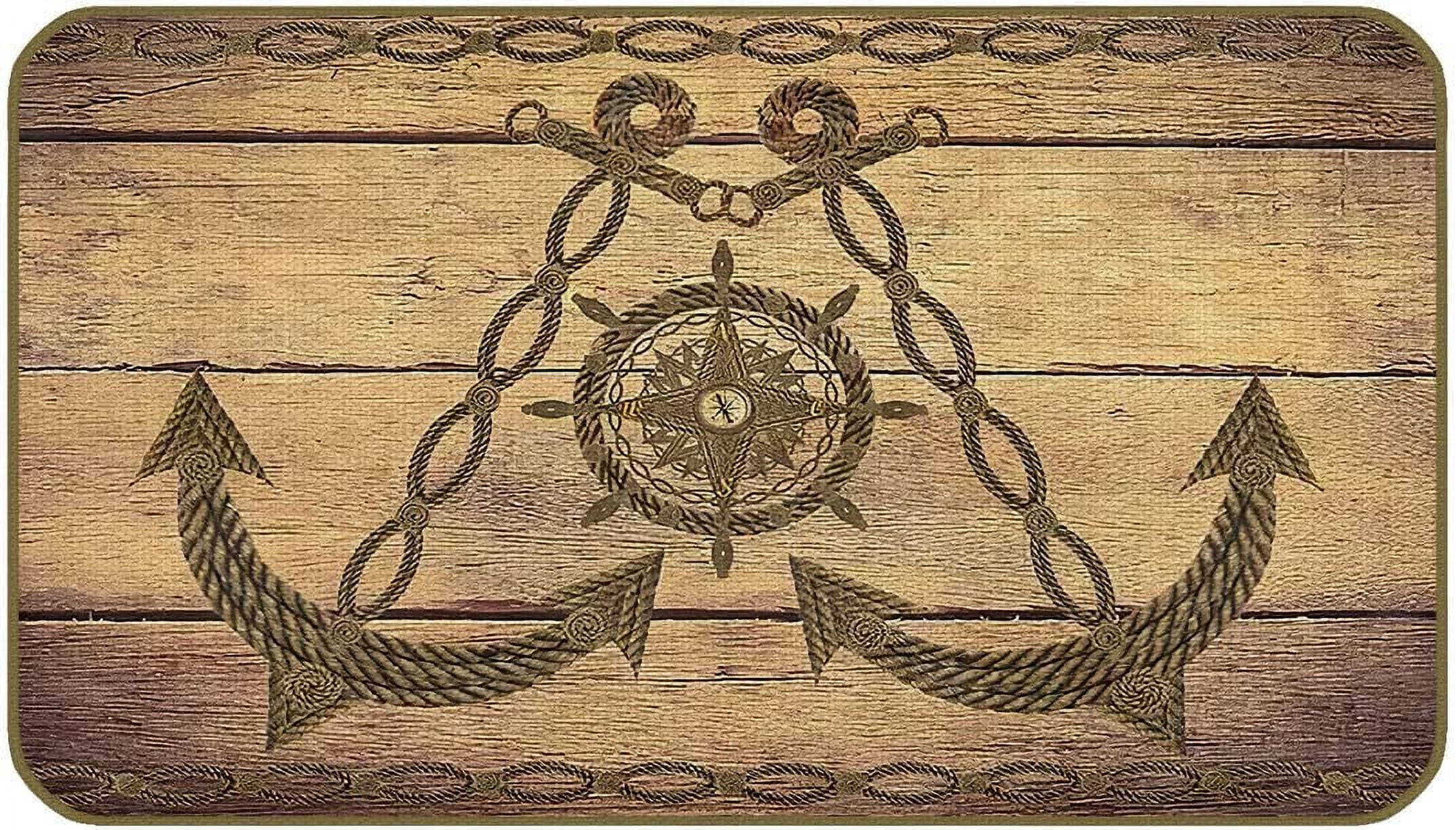 Welcome Doormat Compass Anchor and Steering Wheel Rustic Nautical ...