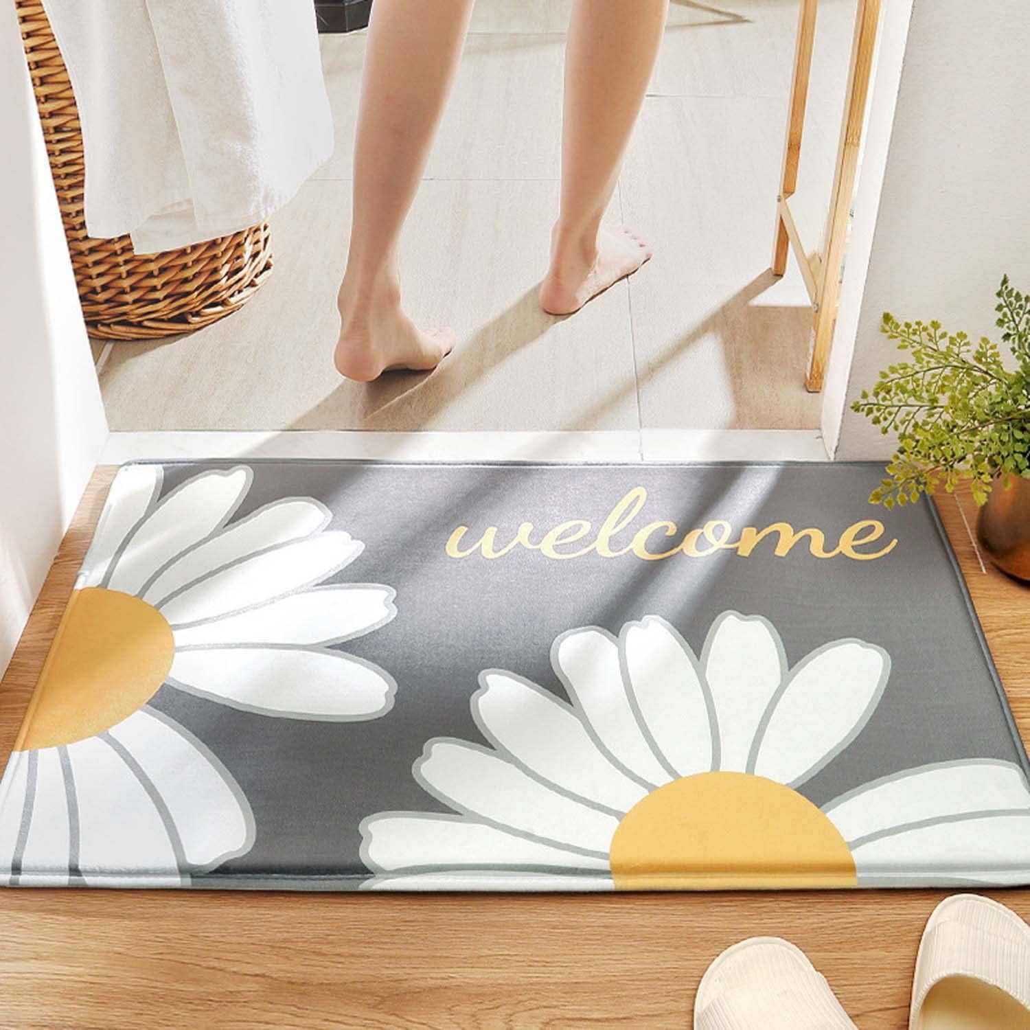 Welcome Doormat Daisy Indoor Outdoor Entrance Door Mat Bath Rug ...
