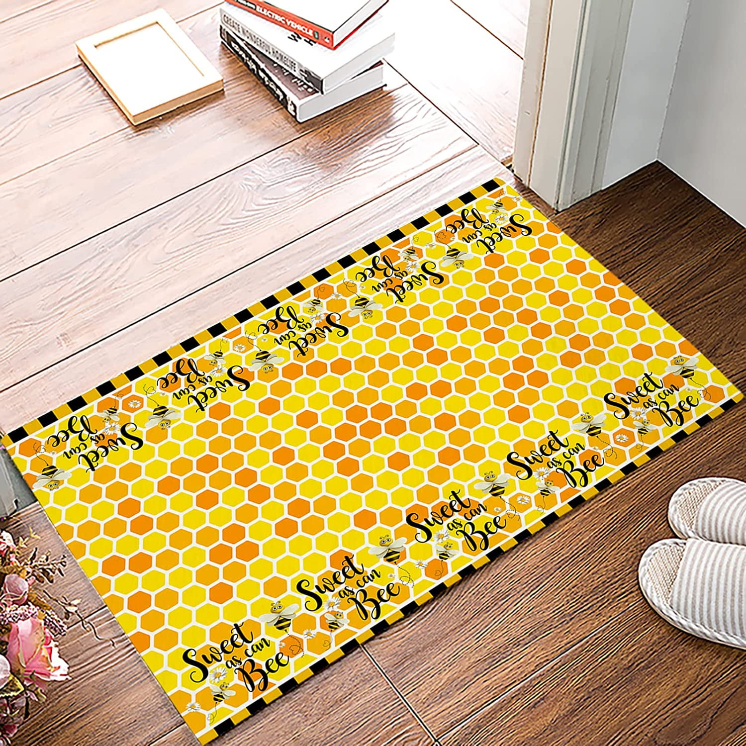 Welcome Doormat Geometry Honey Orange Comb Summer Bee Indoor Outdoor ...