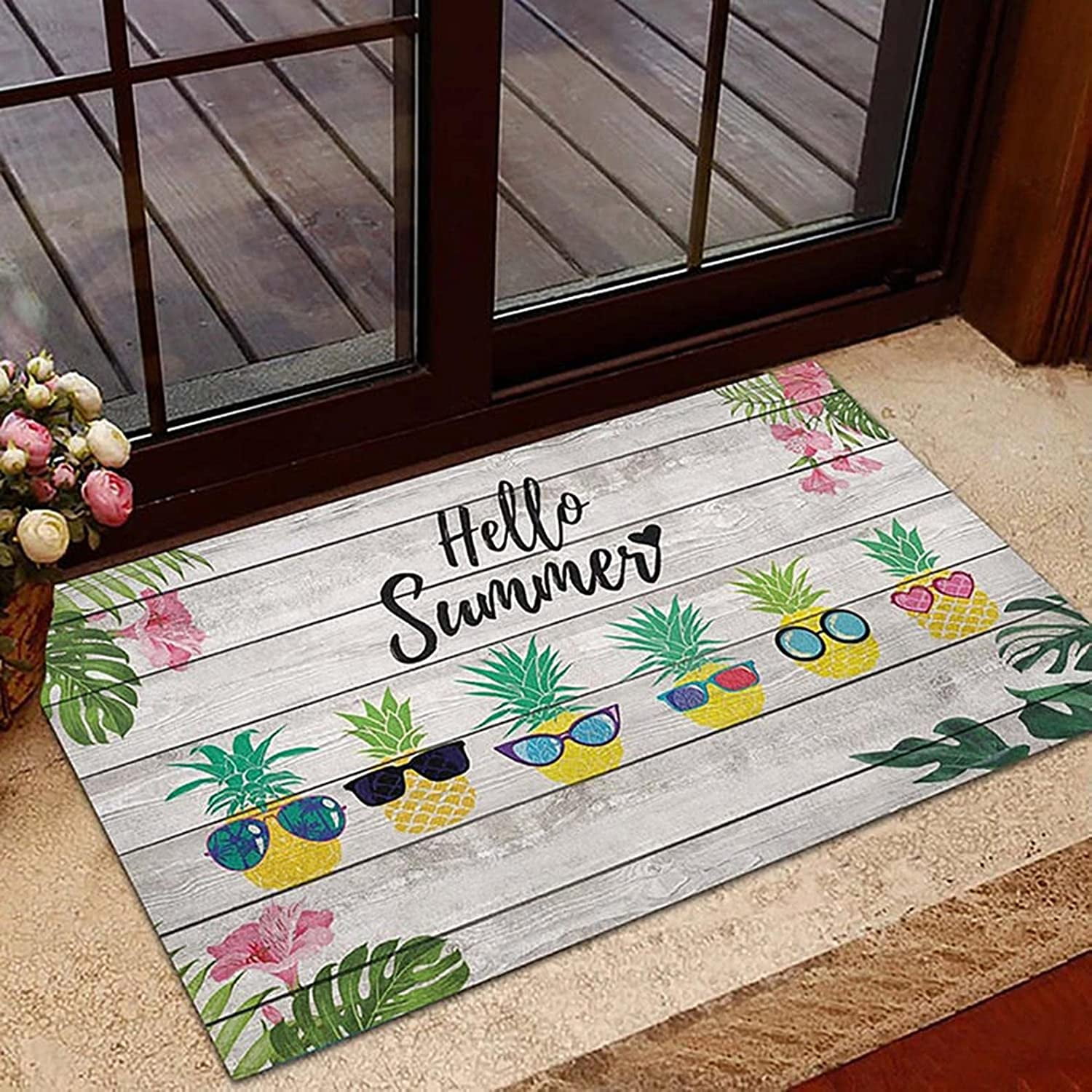 Welcome Doormat Hello Summer Pineapple Tropical Fruit Indoor Outdoor ...