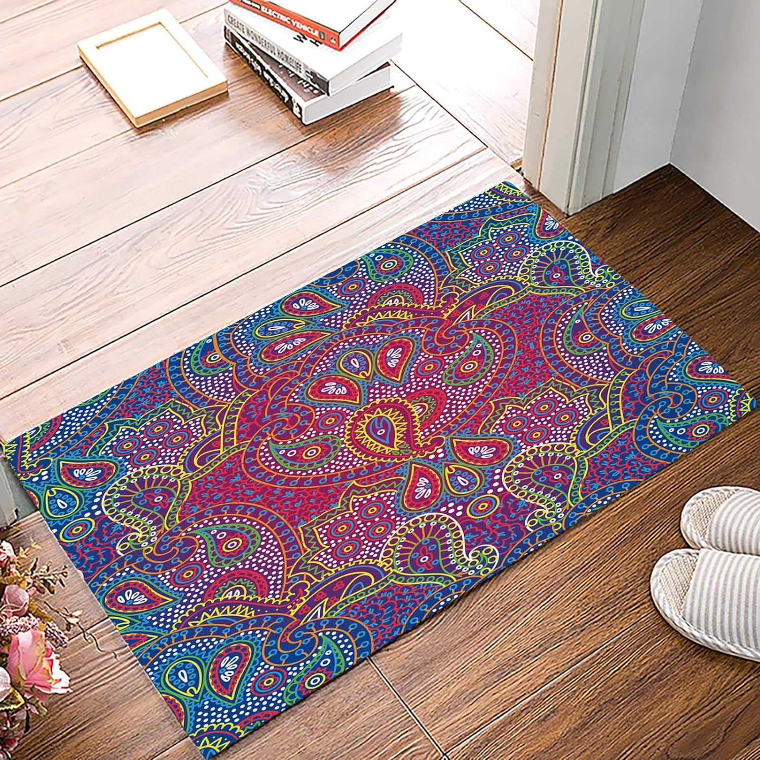 Welcome Doormat India Traditonal Paisley Decorations Non-Slip Absorbent ...