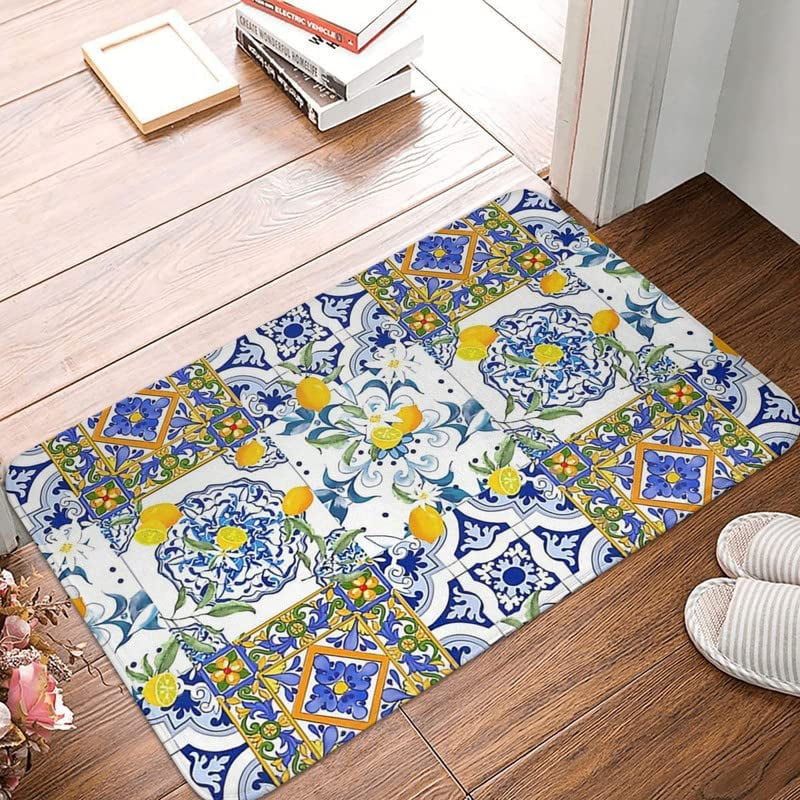 Welcome Doormat Lemon on Blue Ceramic Indoor Outdoor Entrance Door Mat ...