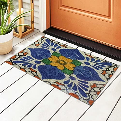 Welcome Doormat Mexican Talavera Ceramic Tile Pattern Ethnic Folk ...