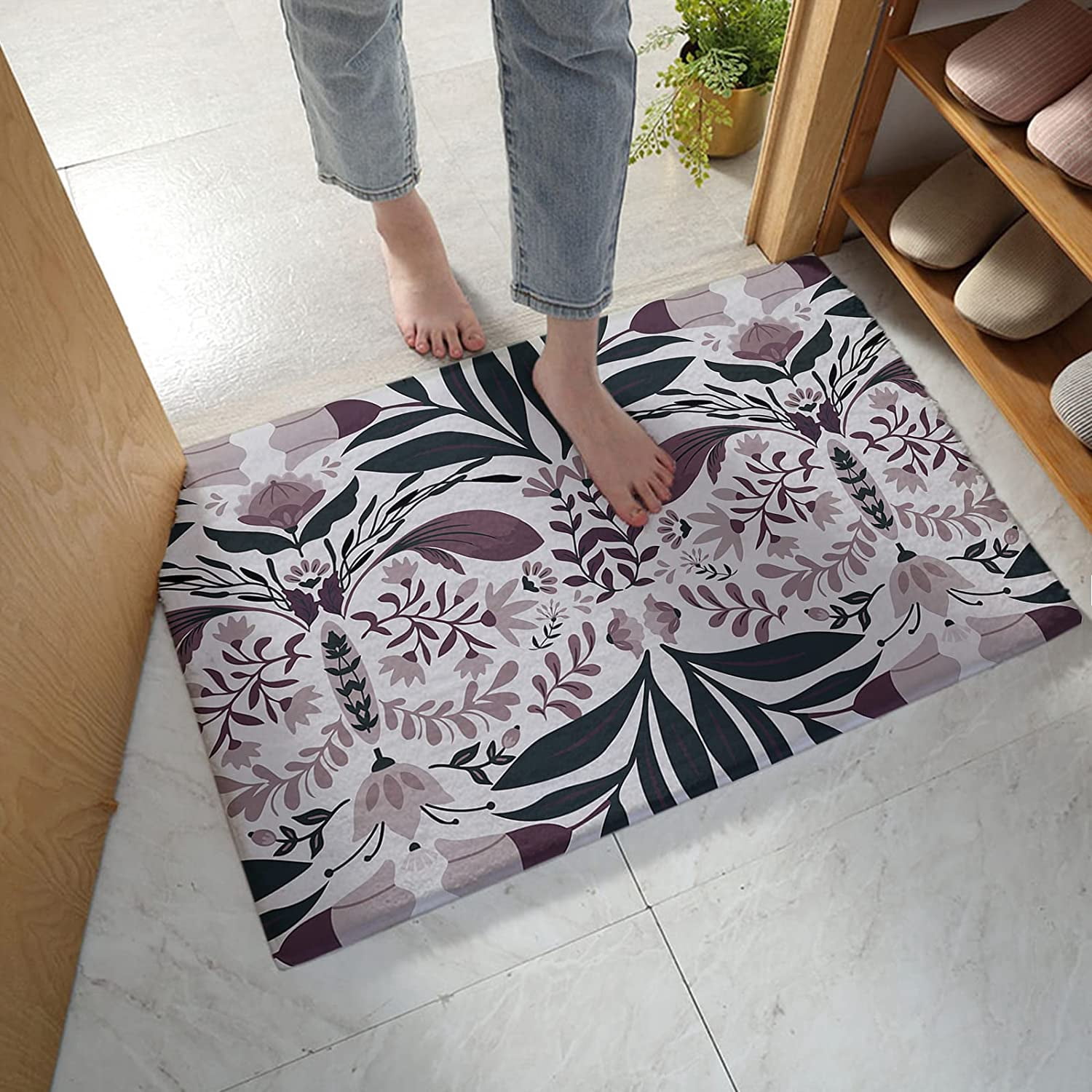 Welcome Doormat Modern Boho Idyllic Plant Flower Leaf Art Indoor ...