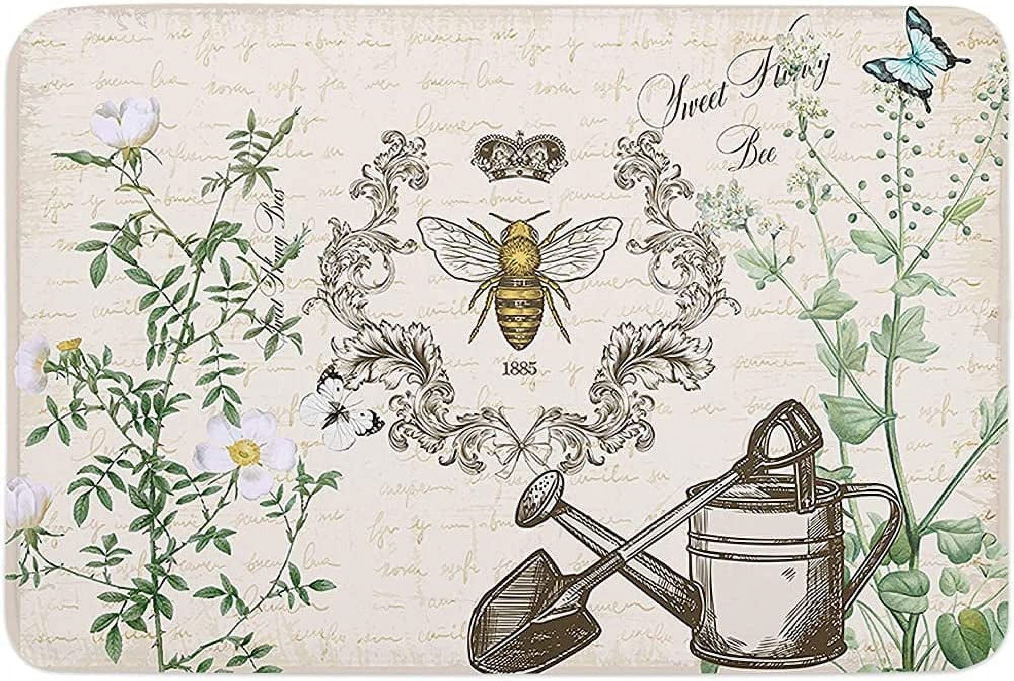 Welcome Doormat Modern French Bee Garden Queen Floral Indoor Outdoor ...