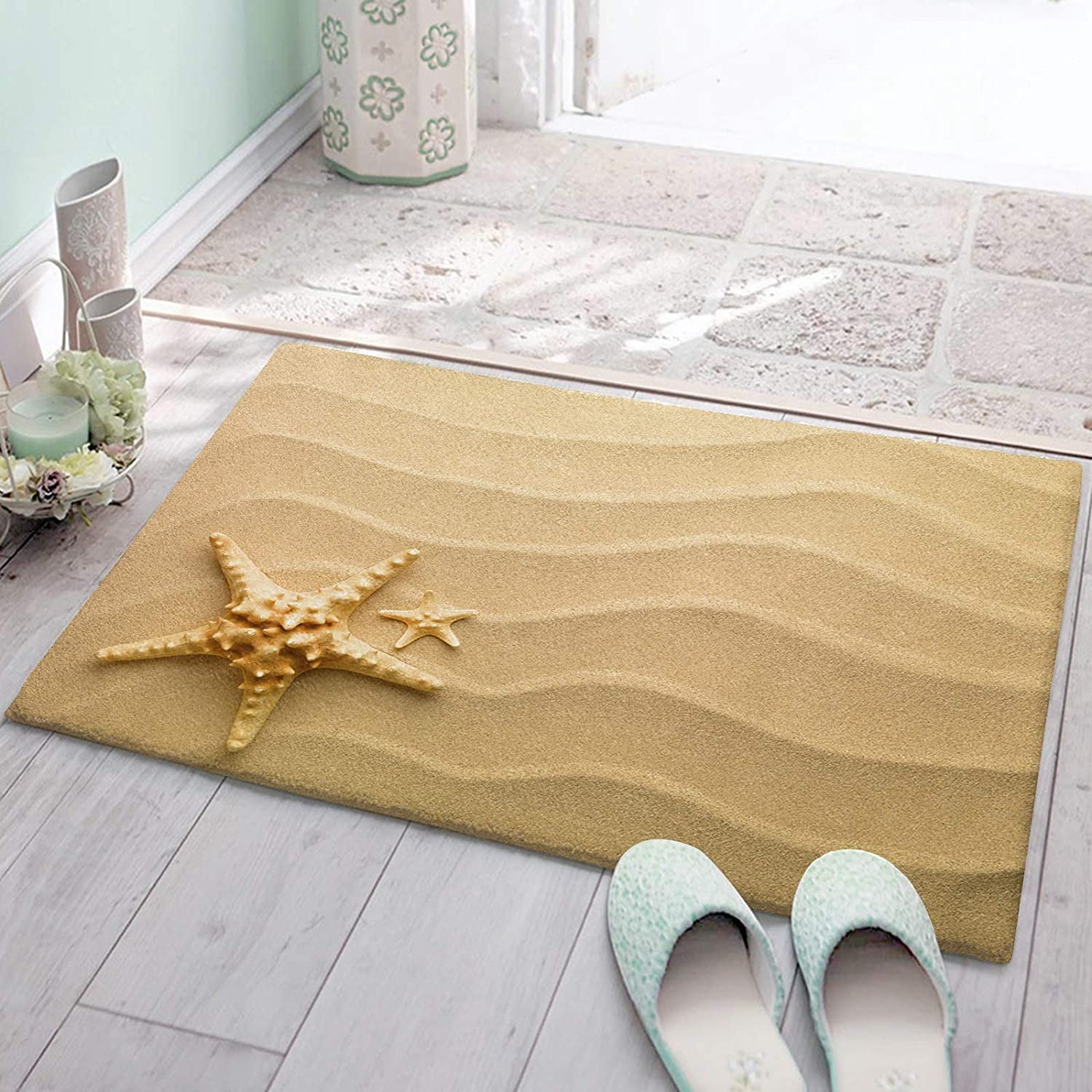 Welcome Doormat Ocean Coastal Beach Cute Starfish Beautiful Wave Sand ...