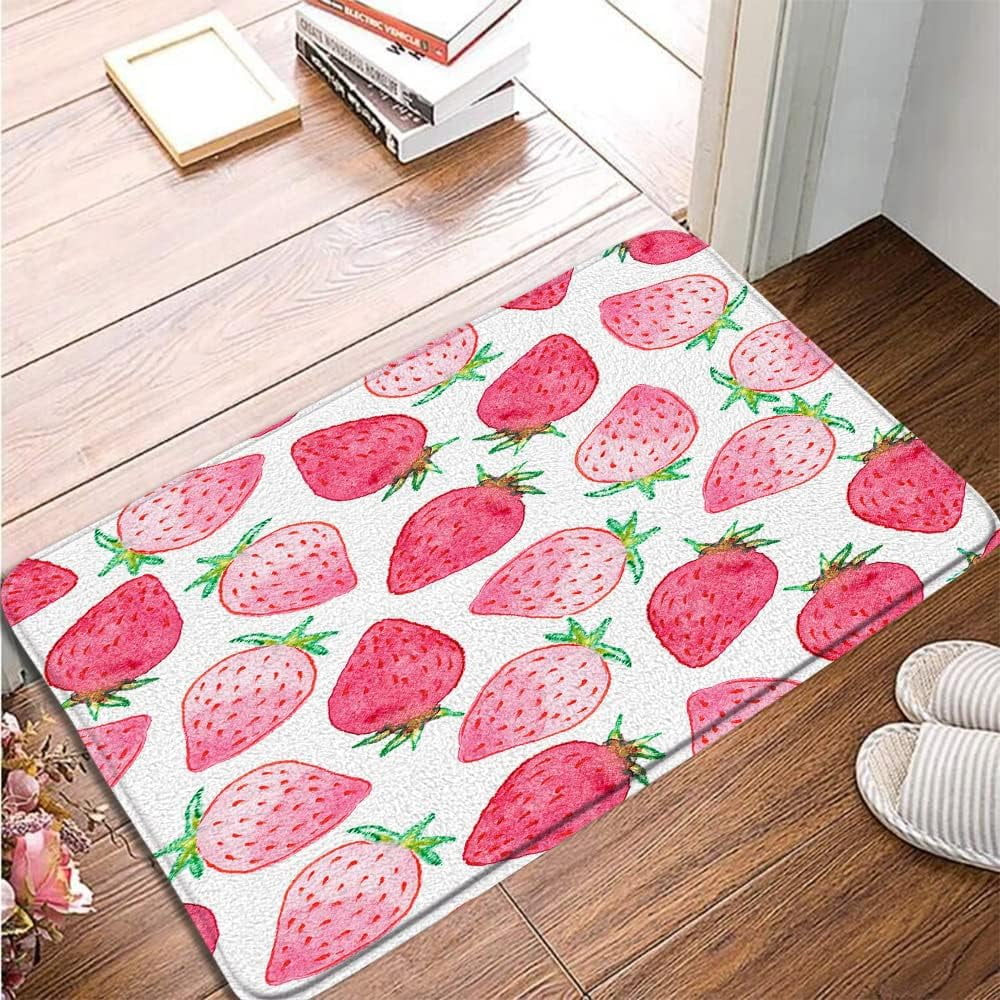 Welcome Doormat Pink Strawberry Bath Mat Toilet Cute Fruit Tasty Juicy ...