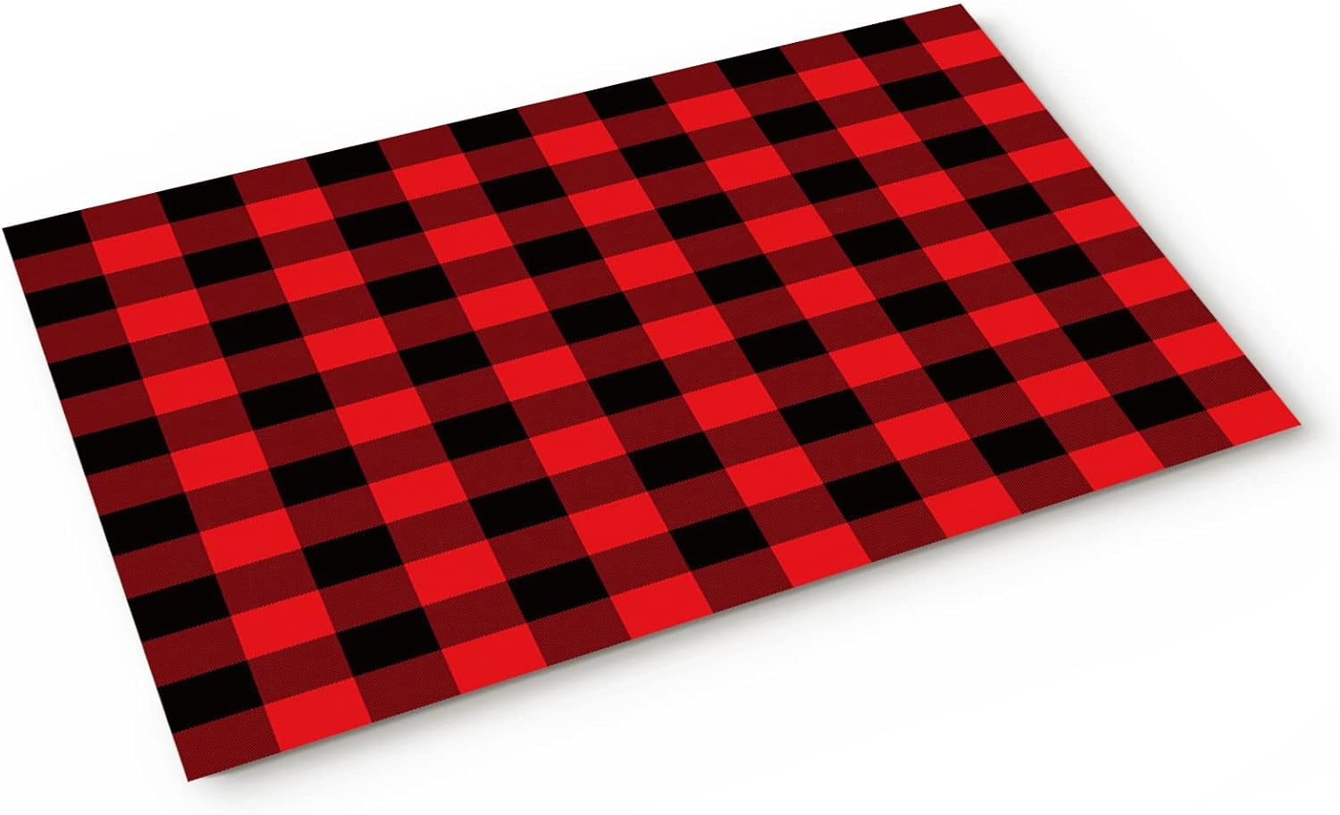 Welcome Doormat Red and Black Buffalo Plaid Check Door Mat, Non Slip ...