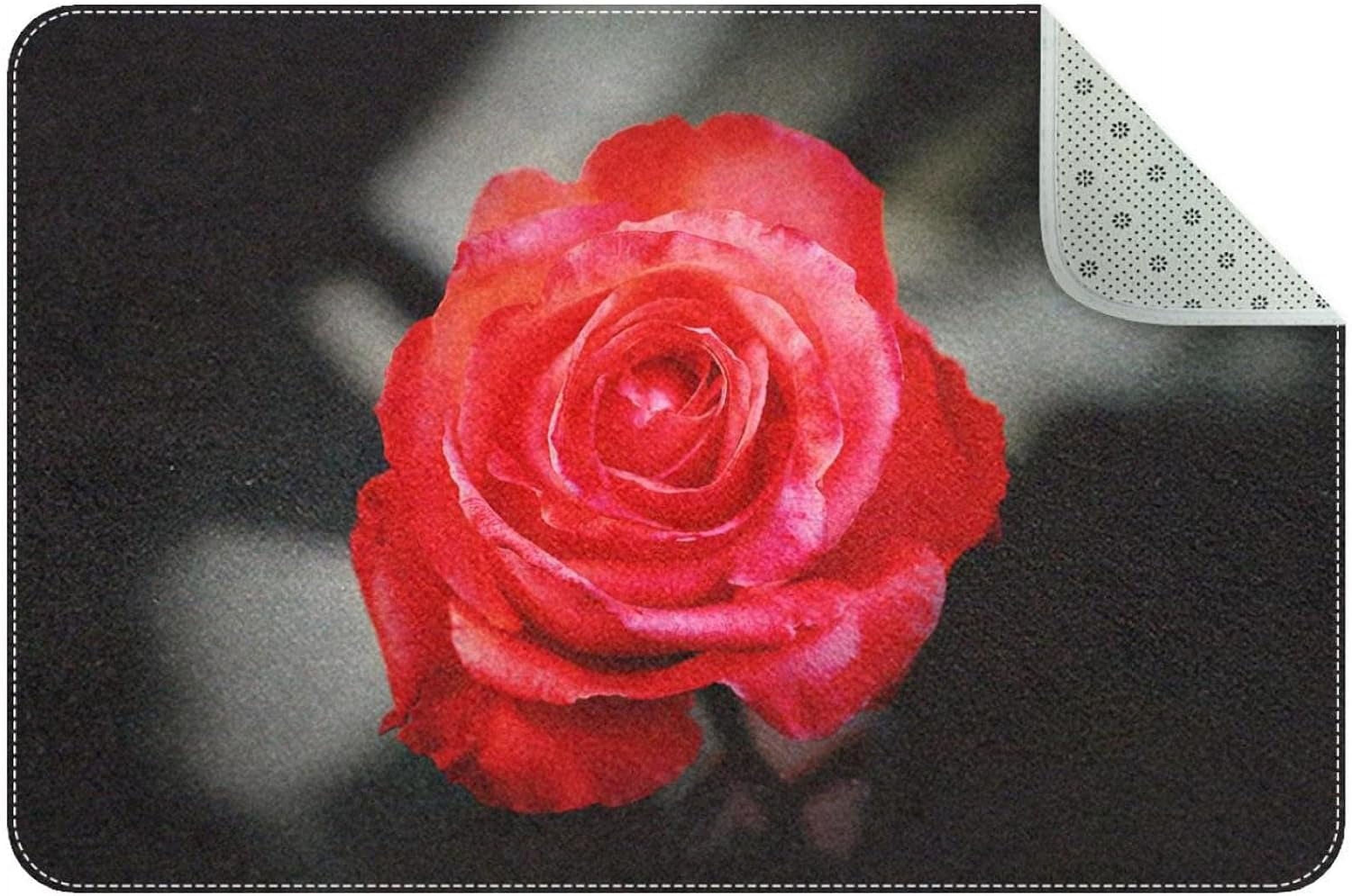 Welcome Doormat Red Rose Indoor Outdoor Entrance Door Mat Bath Rug ...