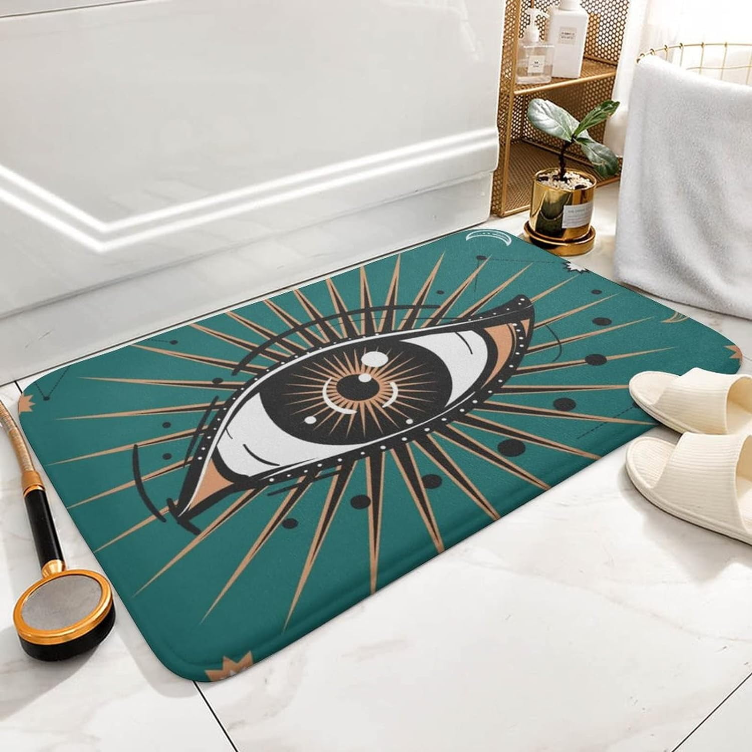 Welcome Doormat Retro Boho Style Eye Symbol Indoor Outdoor Entrance ...