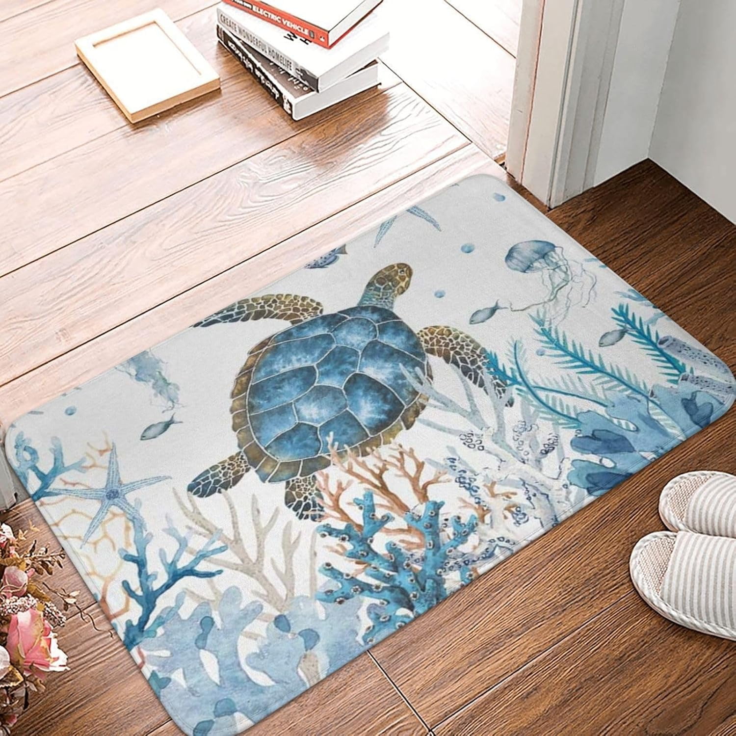 Welcome Doormat Sea Turtle Summer Ocean Coral Starfish Fish Jellyfish ...