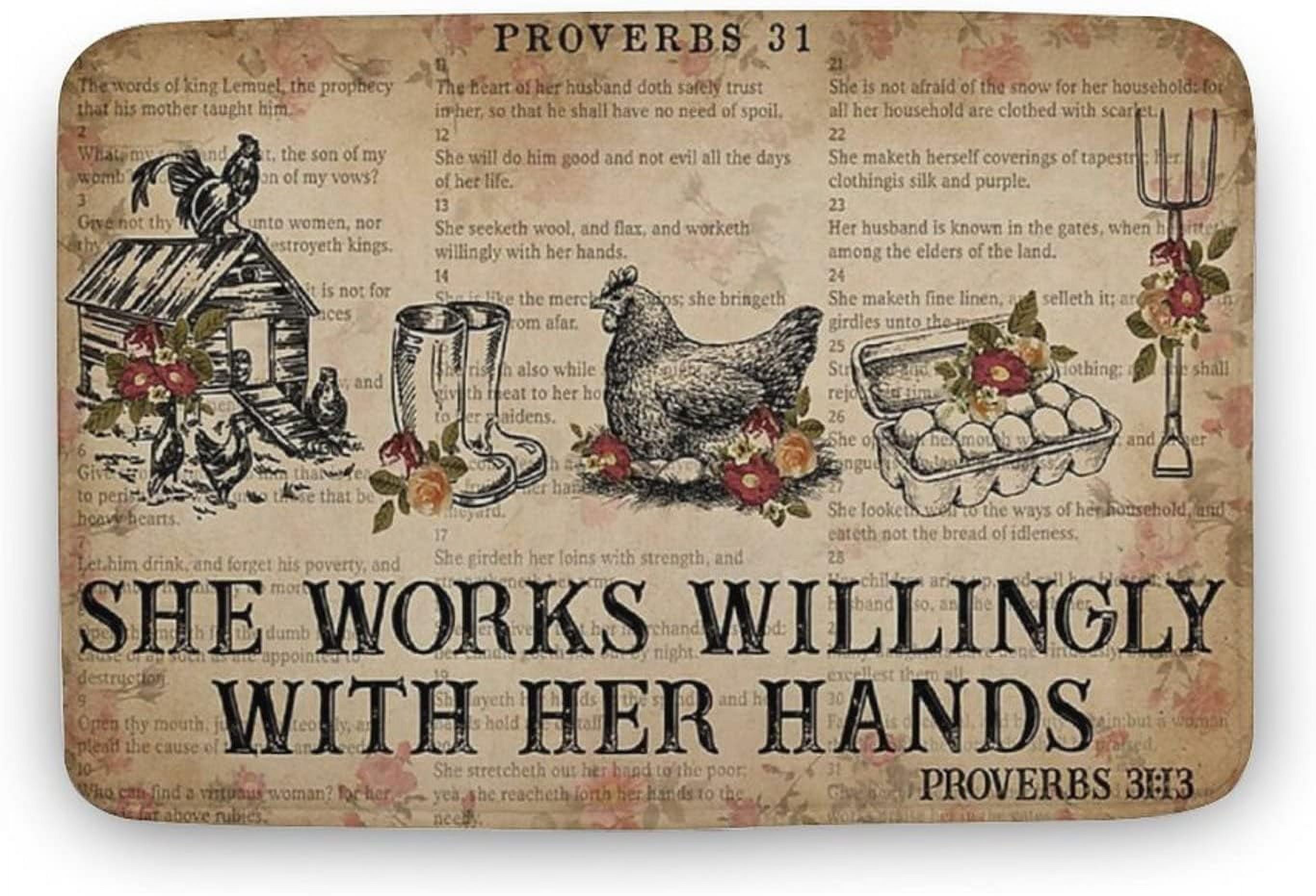 Welcome Doormat She Works Willingly with Her Hands Chicken Gardening ...