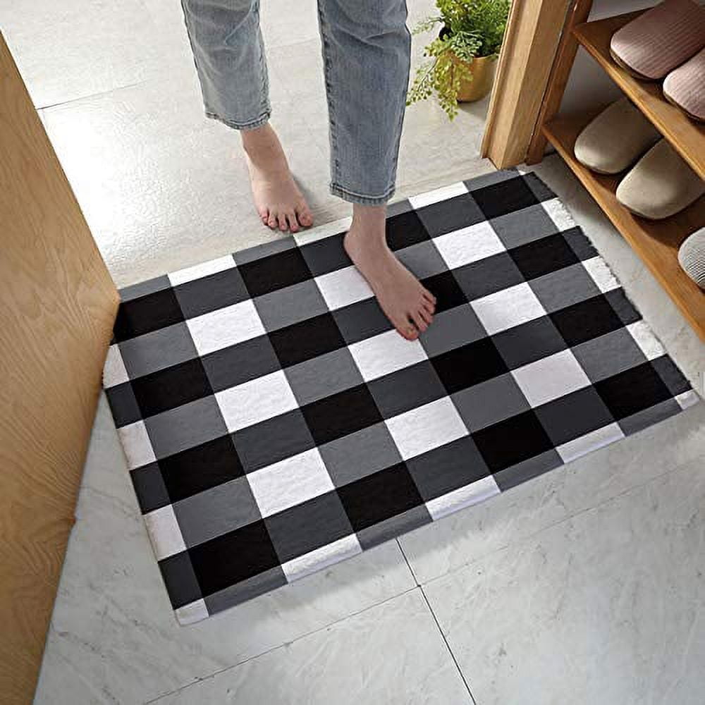 Welcome Doormat Simple Style Black and White Buffalo Check Plaid Indoor ...