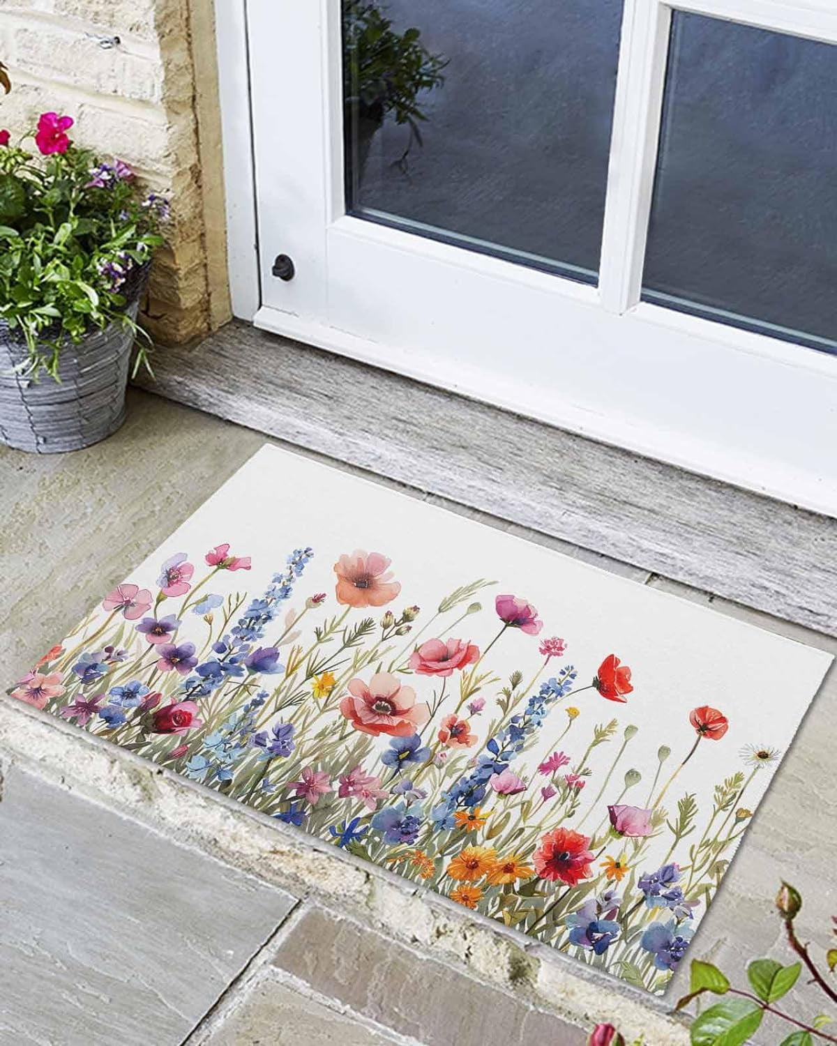 Welcome Doormat Spring Wildflowers Floral Rustic Farmhouse Doormat ...