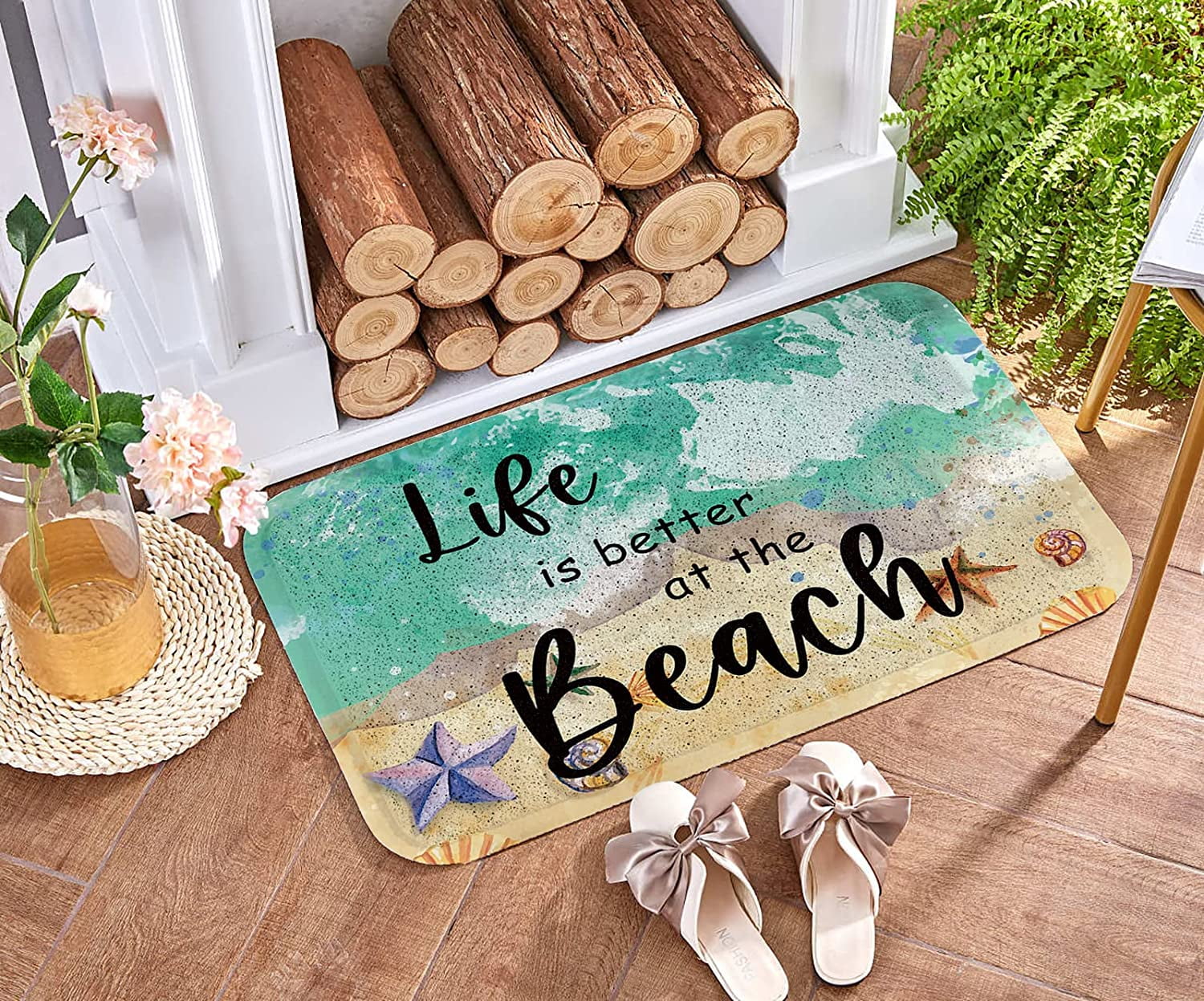 Welcome Doormat Summer Ocean Shell Starfish Life is Better at The Beach ...
