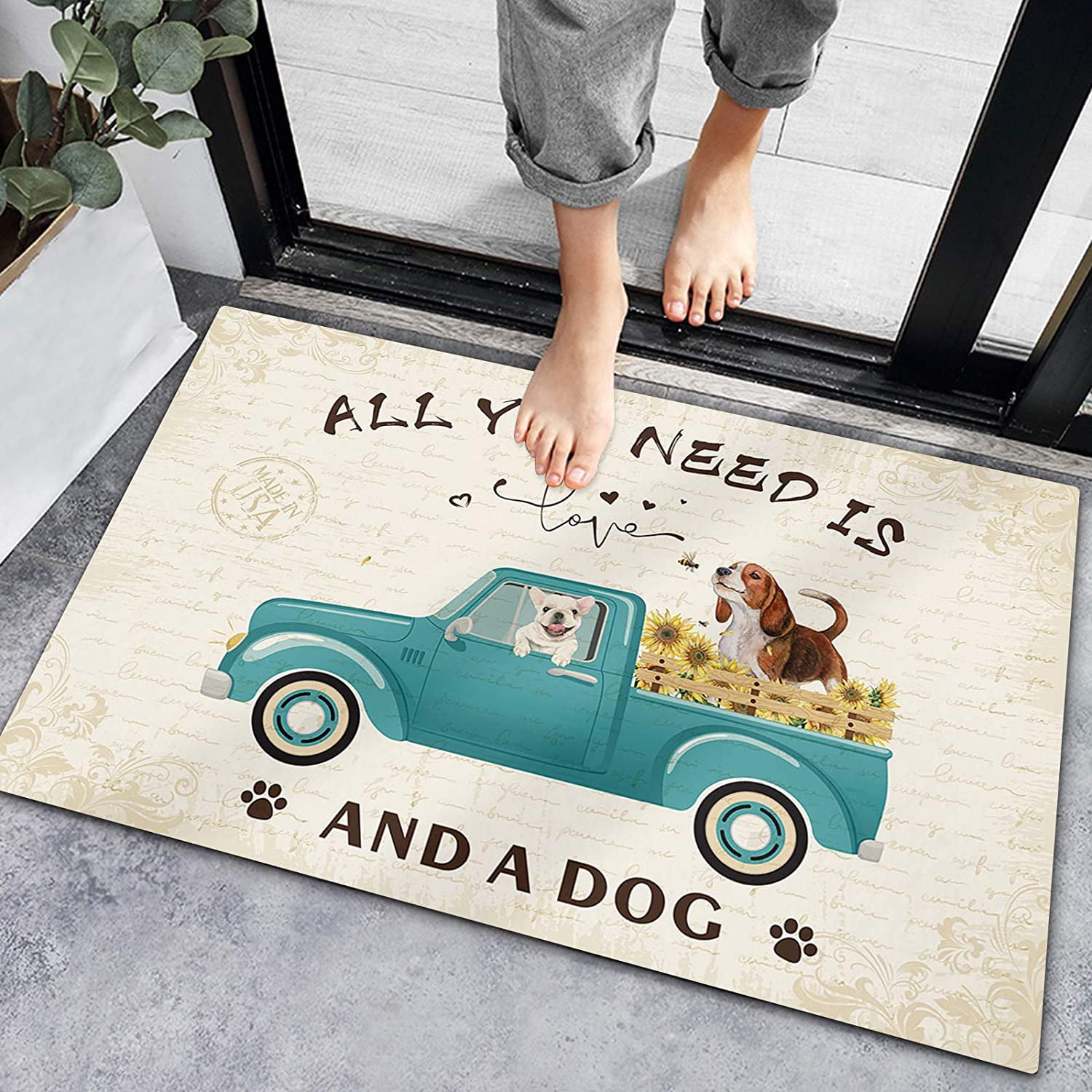 Welcome Doormat Sunflower Animal Dog Teal Farm Truck,Non Slip Bath Rugs ...