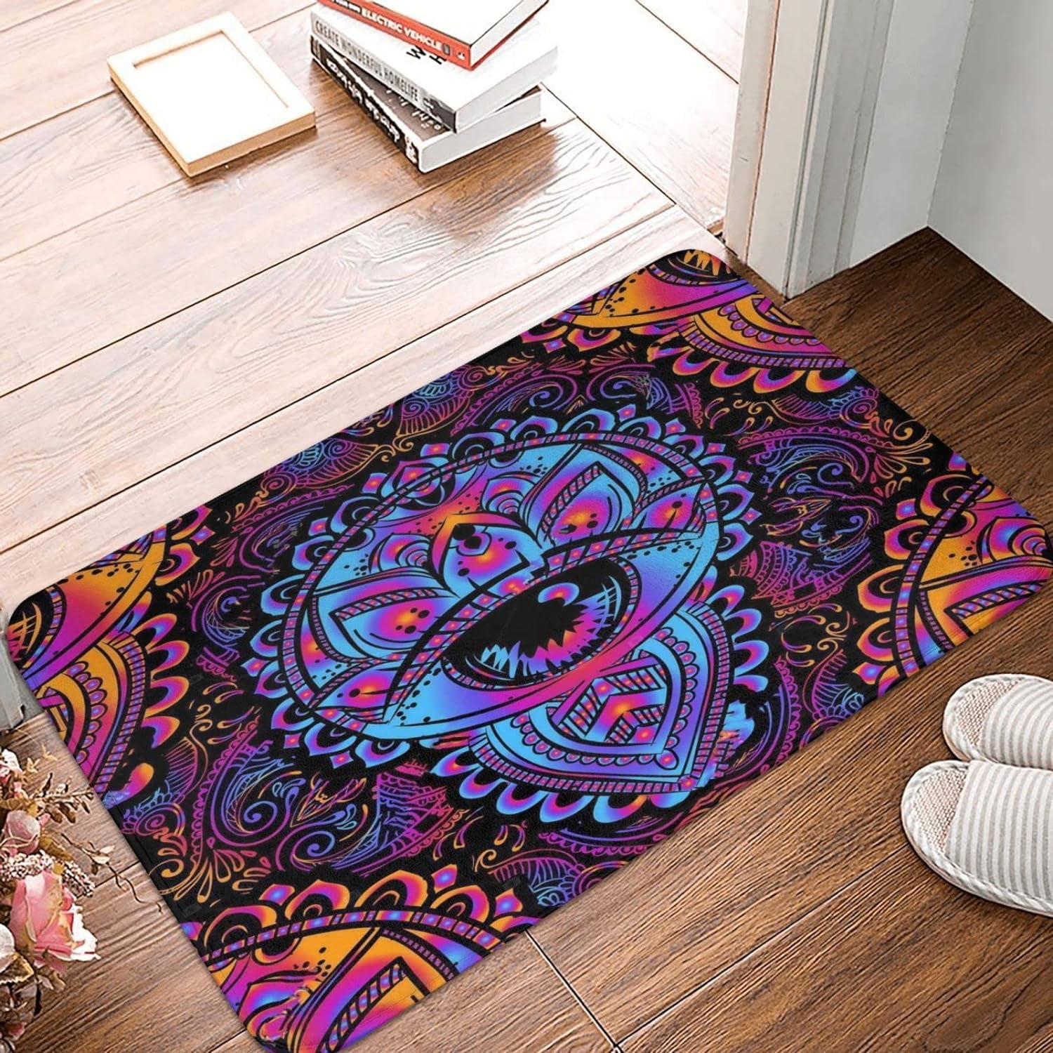 Welcome Doormat Trippy Indian Fatima Hamsa Hand Evil Eye Indoor Outdoor ...