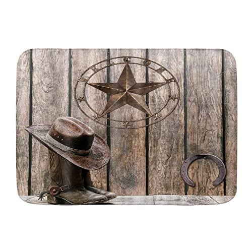 Welcome Doormat Western Texas Star Horseshoes Cowboy Hat Riding Boots ...
