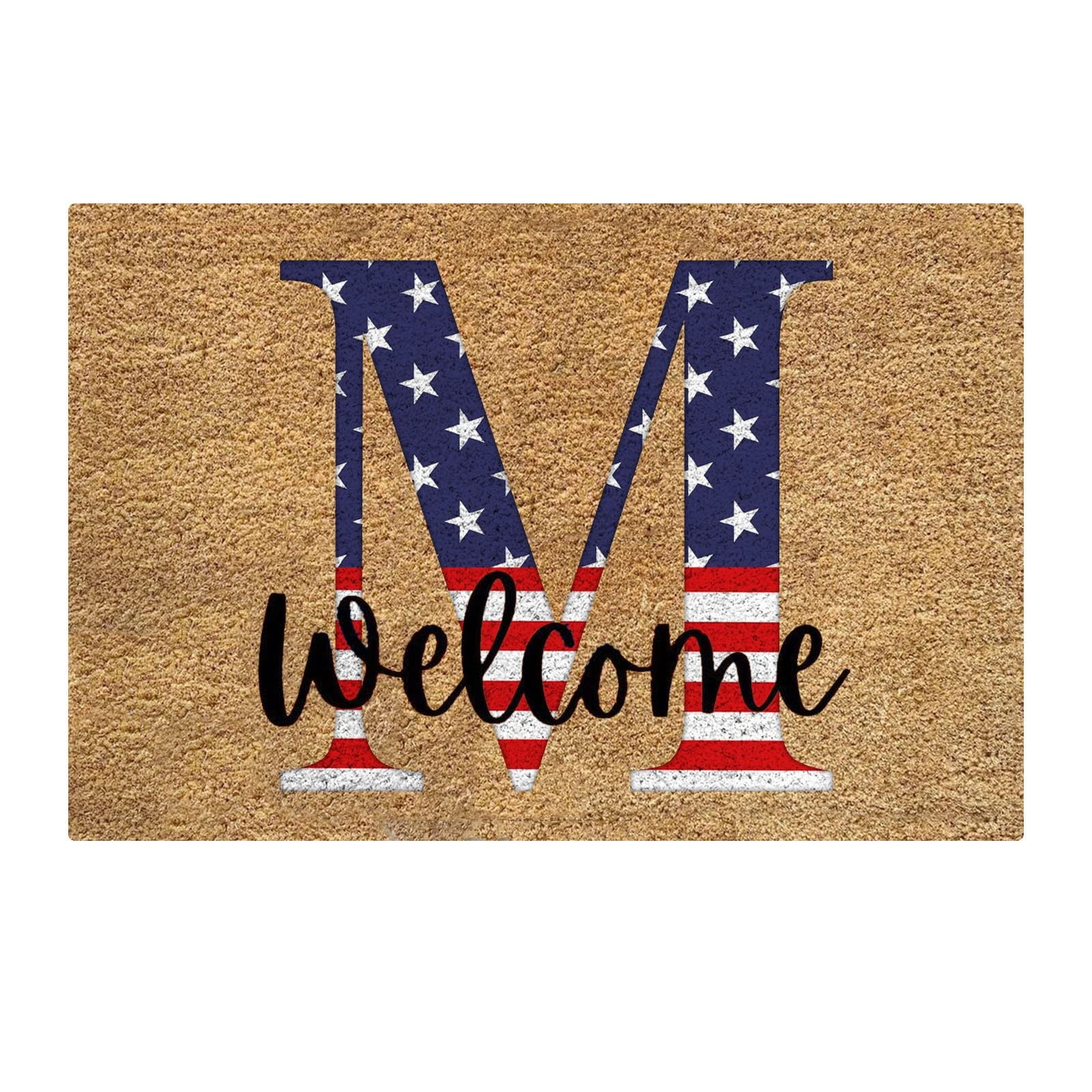 Welcome Doormat with American Flag Letter A Design Indoor Outdoor ...