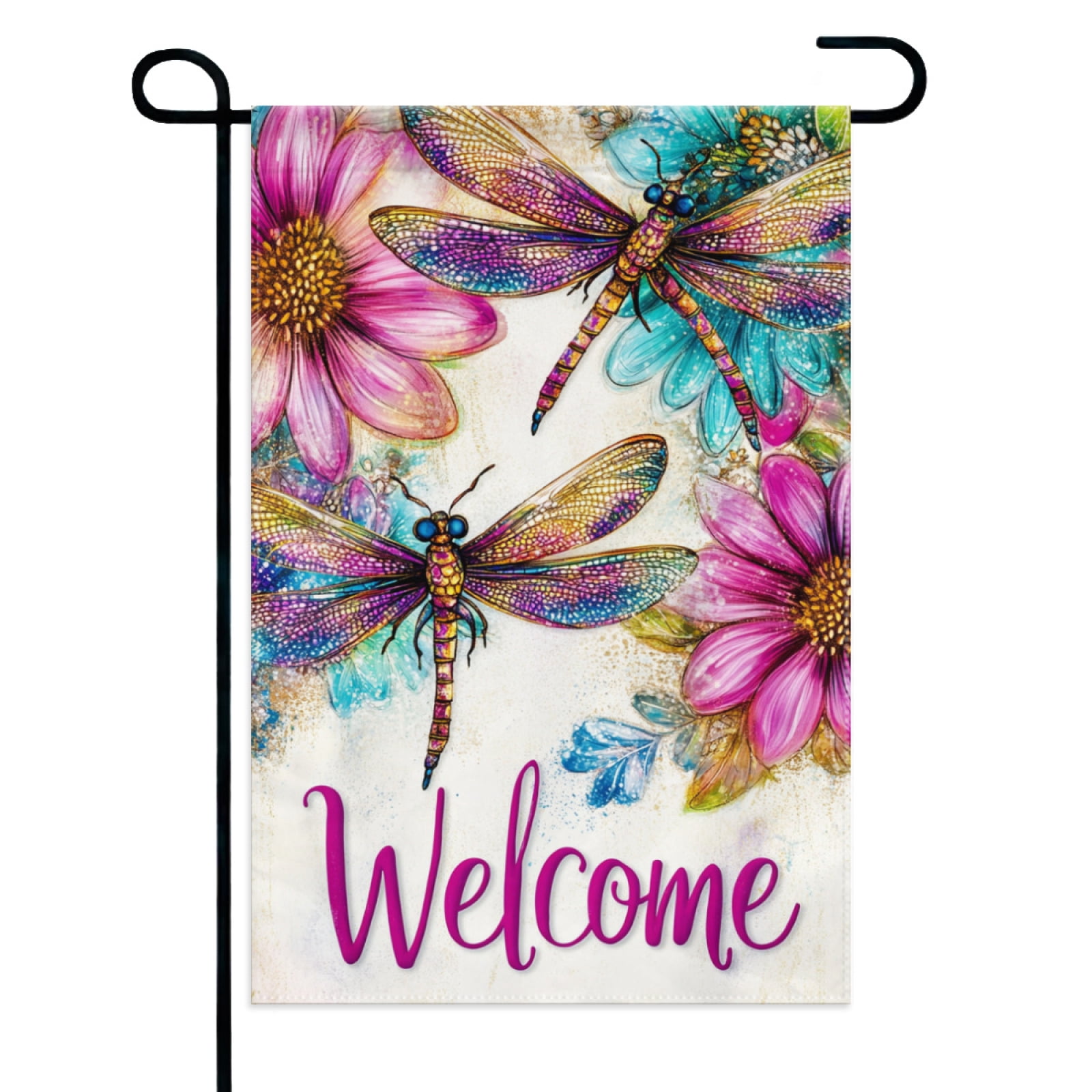 Welcome Dragonfly with Floral Garden Flags 12×18 Inch Double Sided ...