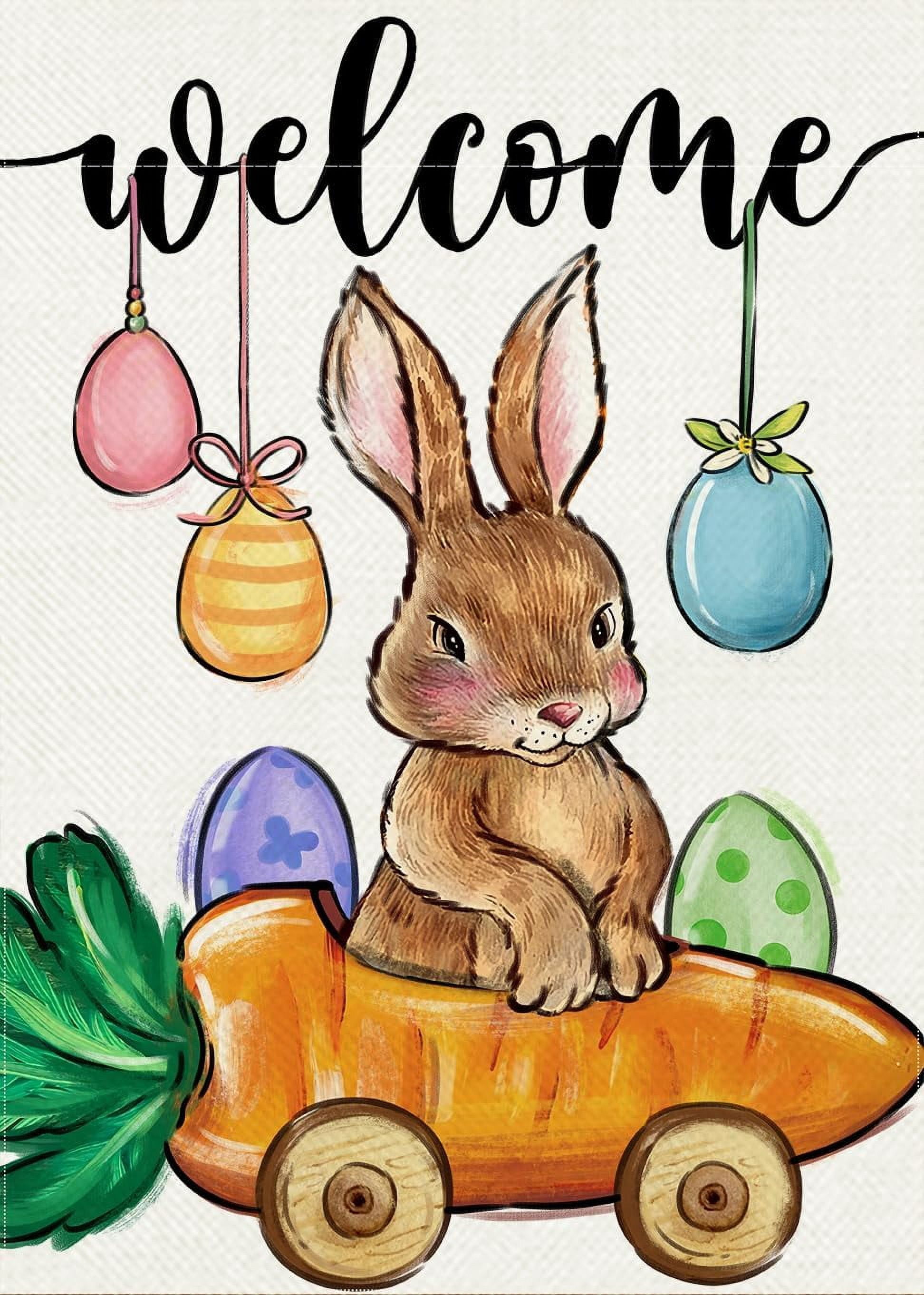 Welcome Easter Bunny Decorative Garden Flag, Rabbit Eggs Carrot ...