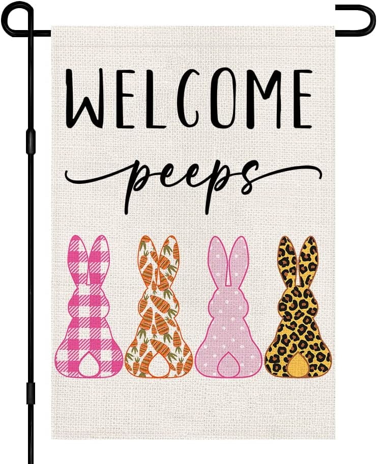Welcome Easter Bunny Garden Flag 12x18 Inch Burlap Double Sided Outside ...