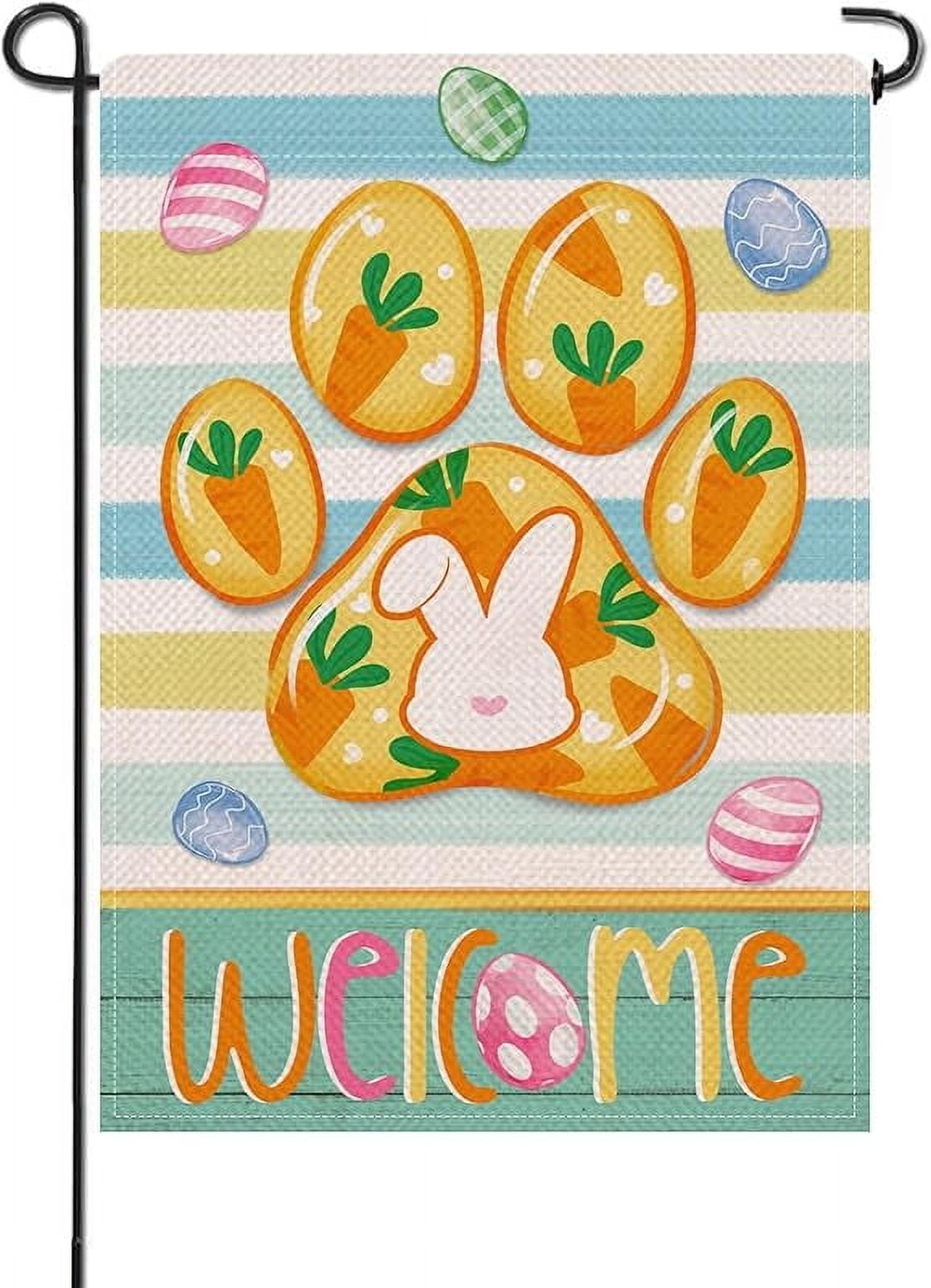 Welcome Easter Bunny Paw Prints Small Decorative Garden Flag, Rabbit Carrot Easter Eggs Yard ...