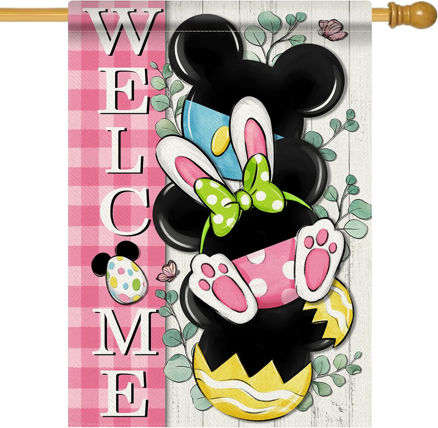 Welcome Easter Cartoon Mouse Bunny Decorative House Flag, Rabbit Ears ...