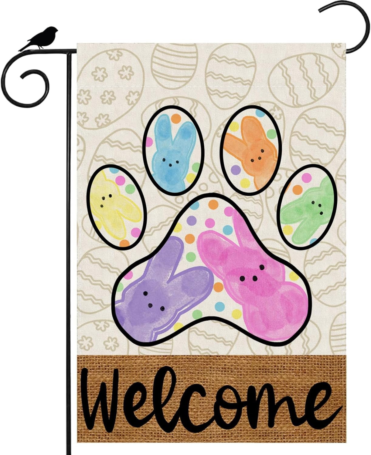Welcome Easter Dog Paw Colorful Dots Cute Bunny Eggs Spring Garden Flag ...