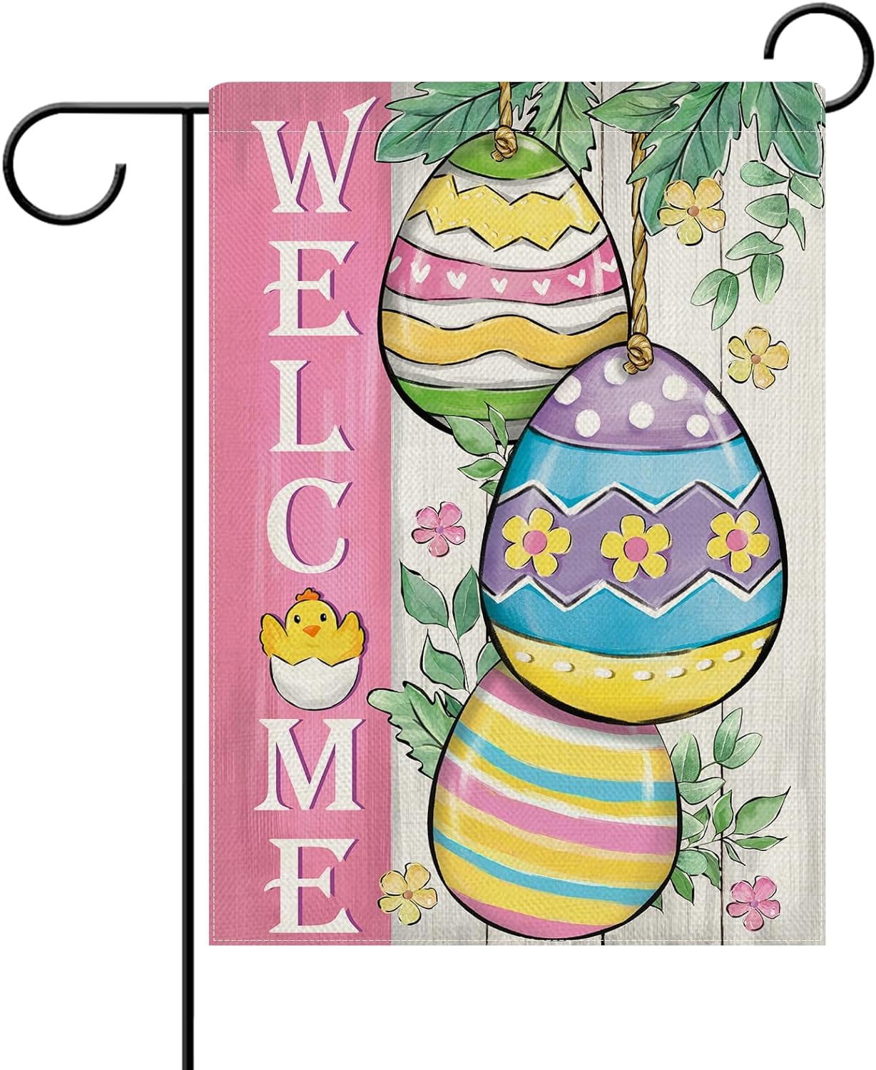 Welcome Easter Eggs Decorative Garden Flag, Pink Yellow Floral Flowers Leaves Yard Outside Home ...