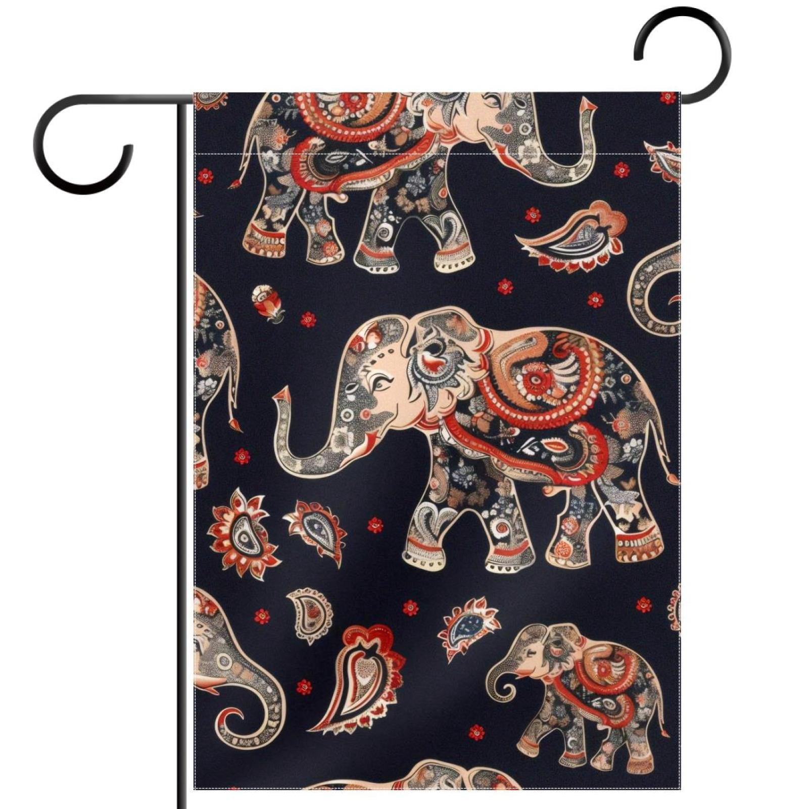 Welcome Elephants and Paisleys on Dark Background Garden Flag, Vertical ...