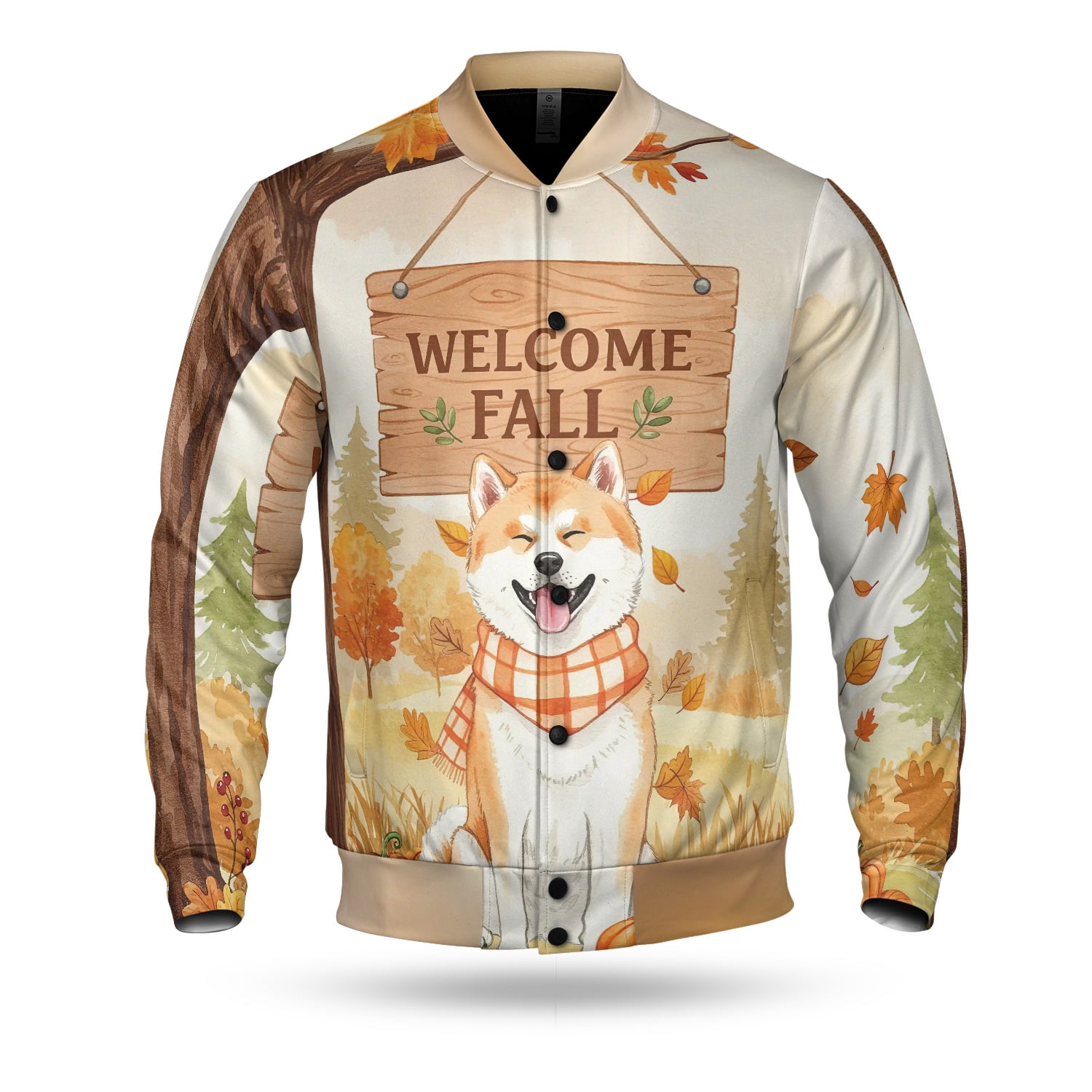Welcome Fall Akita Cozy Autumn Field Pumpkins Golden Leaves All Over ...
