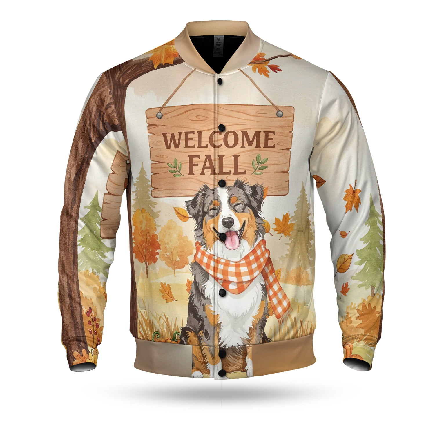 Welcome Fall Australian Shepherd Cozy Autumn Field Pumpkins Golden ...