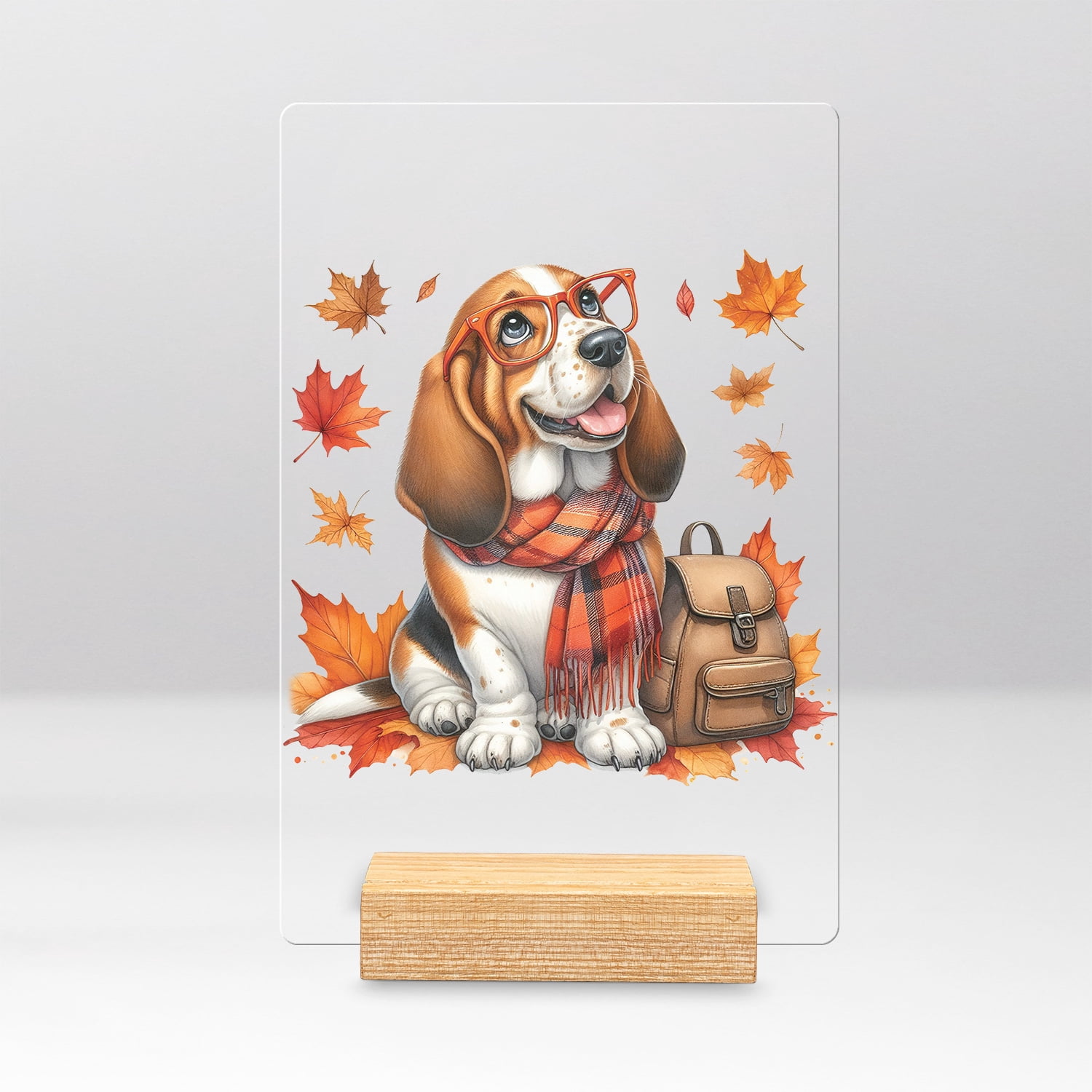 Welcome Fall Basset Hound Enjoys School Time Autumn Fall Leaves Acrylic ...